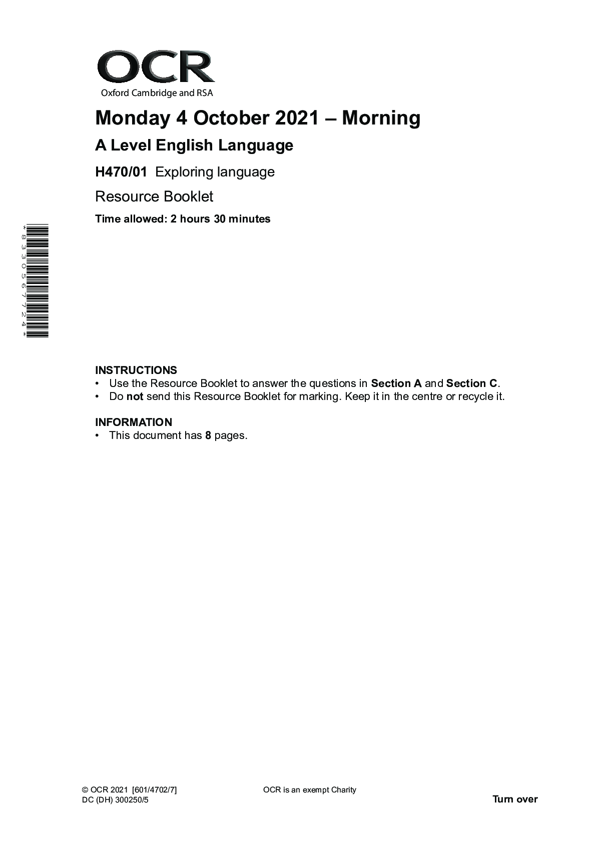 >_ A Level English Language H470/01: Exploring language || Resource ...