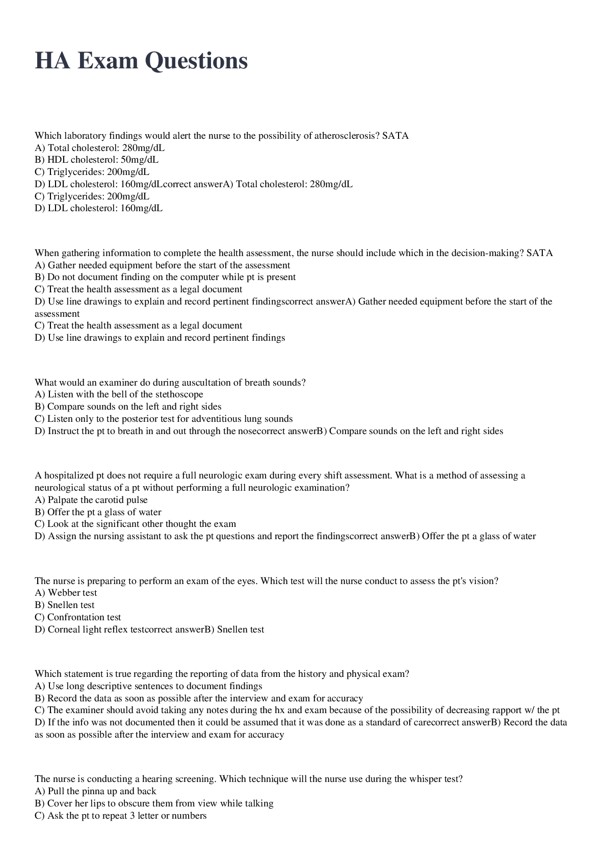 HA Exam Questions And Answers 2022/2023 - Scholarfriends