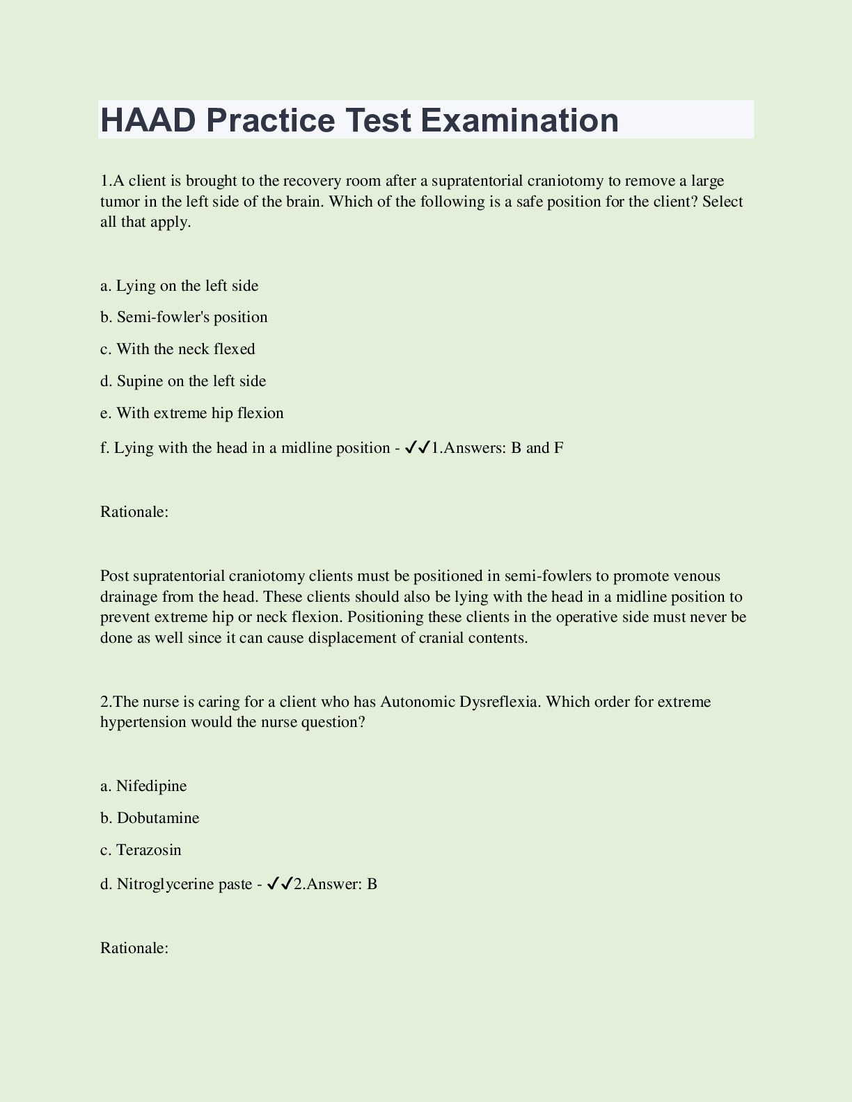 HAAD Practice Test Examination | Questions with 100% Correct Answers ...
