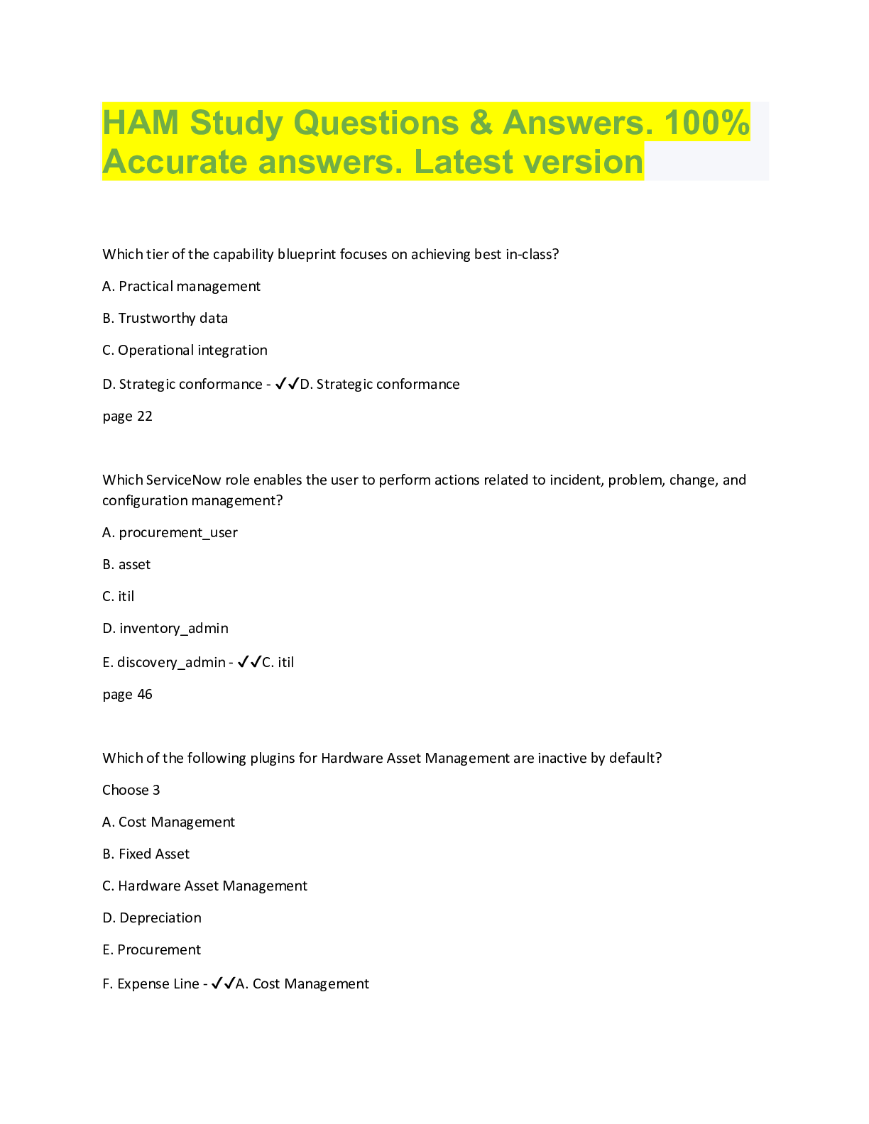 HAM Study Questions & Answers. 100% Accurate answers. Latest version ...