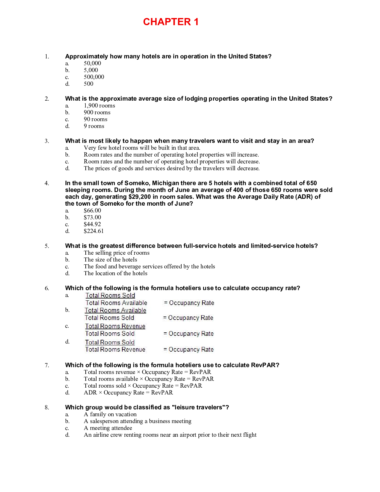 Test Bank for Foundations of Lodging Management, 2nd Edition by Hayes ...