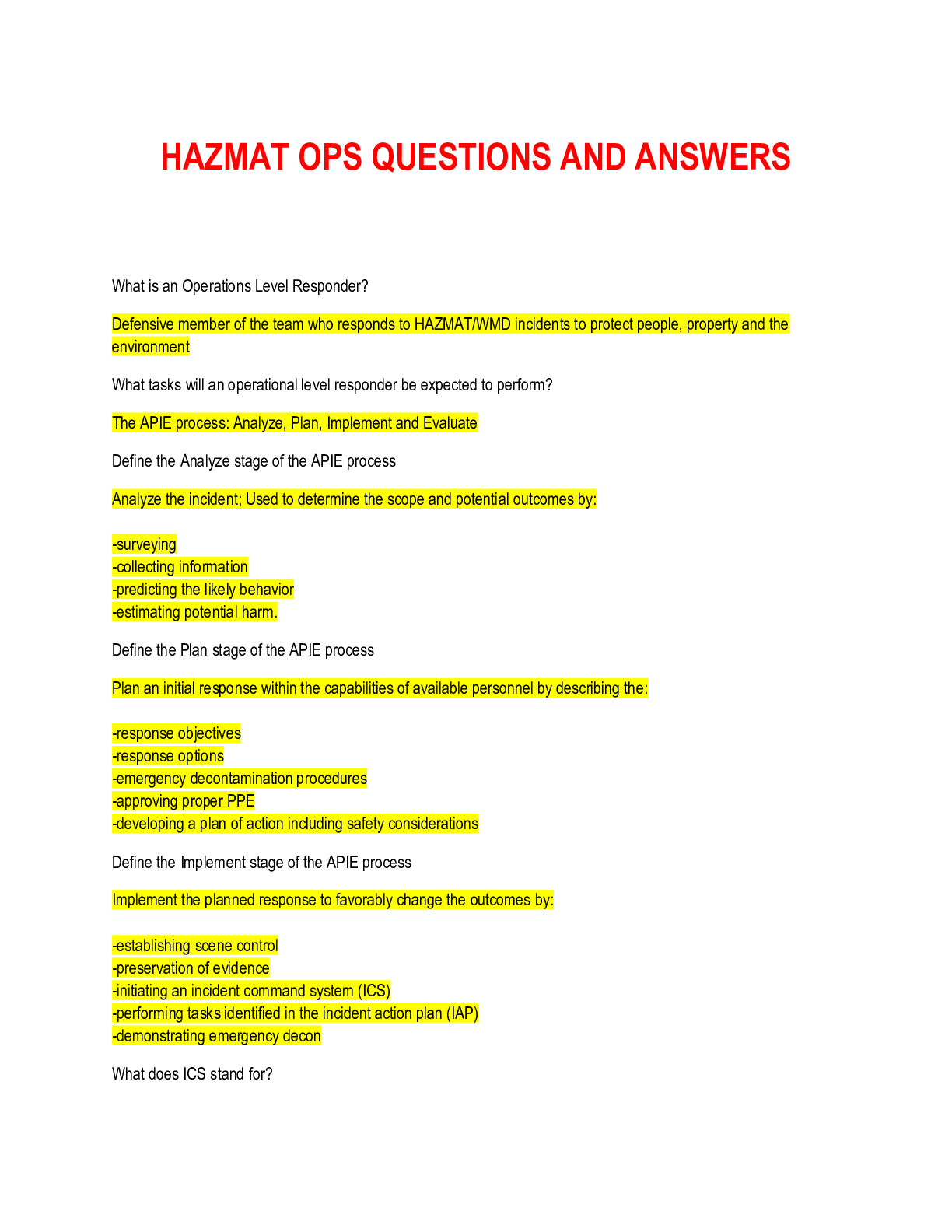HAZMAT OPS QUESTIONS AND ANSWERS - Scholarfriends