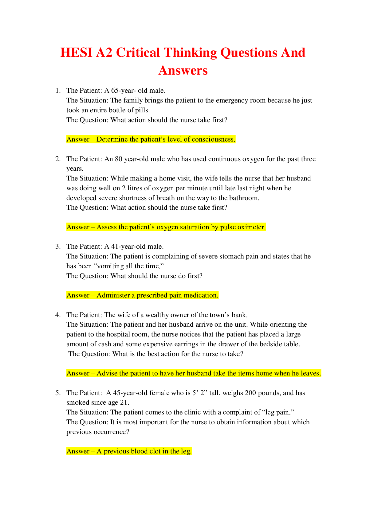 HESI A2 Critical Thinking Questions And Answers – Scholarfriends ...