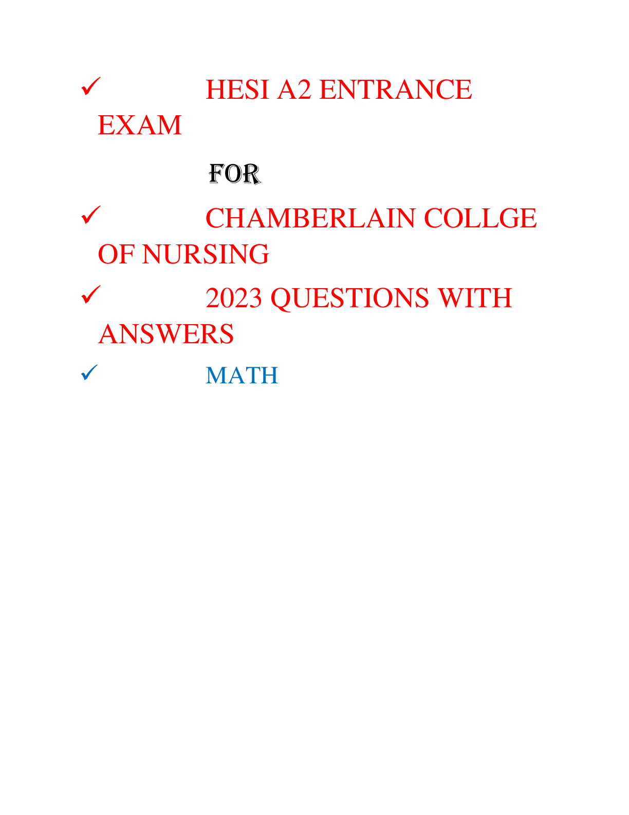 HESI A2 ENTRANCE EXAM FOR CHAMBERLAIN COLLGE OF NURSING 2023 QUESTIONS ...