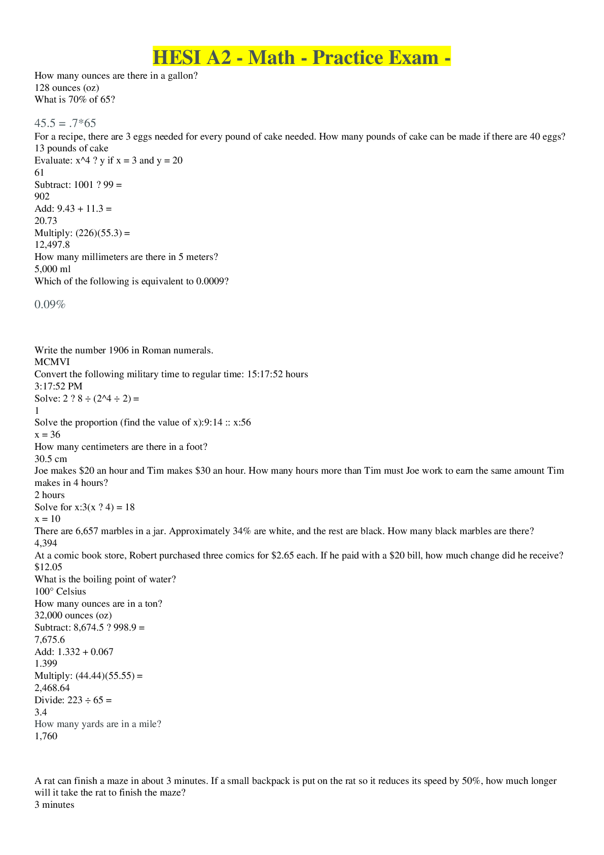 HESI A2 - Math - Practice Exam - - Scholarfriends