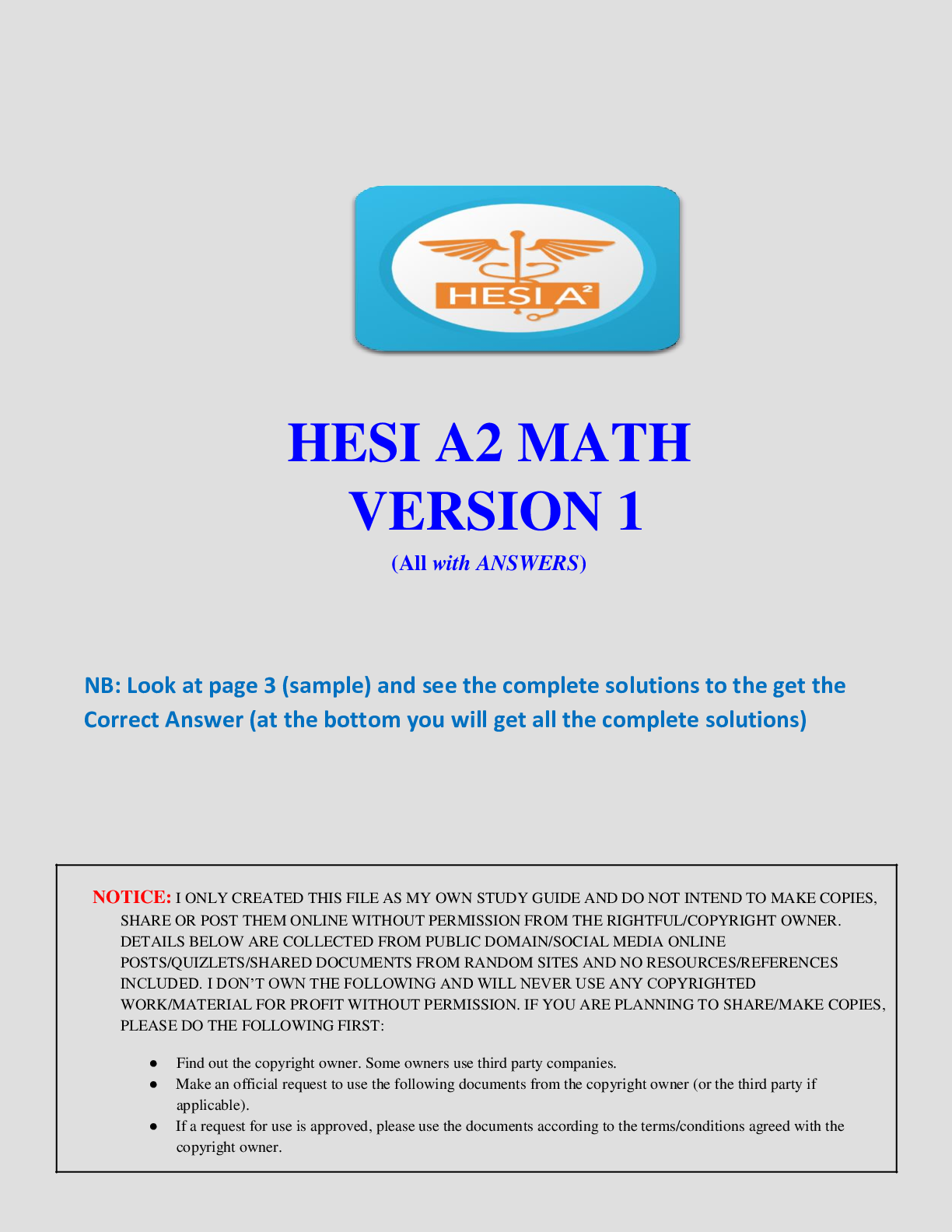 HESI A2 MATH VERSION 1 (Solved 100% correct) latest updates 2022/2023 ...