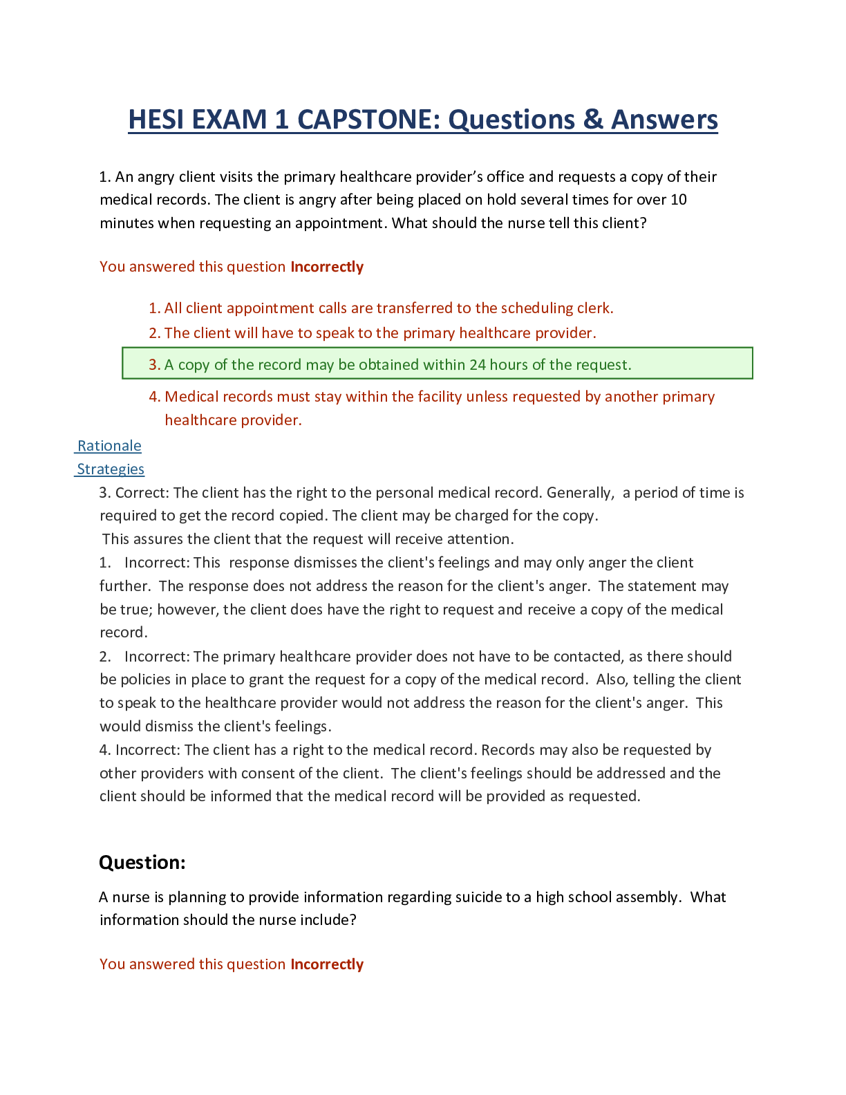 HESI EXAM 1 CAPSTONE: Questions & Answers: Guaranteed A+ Score Guide ...