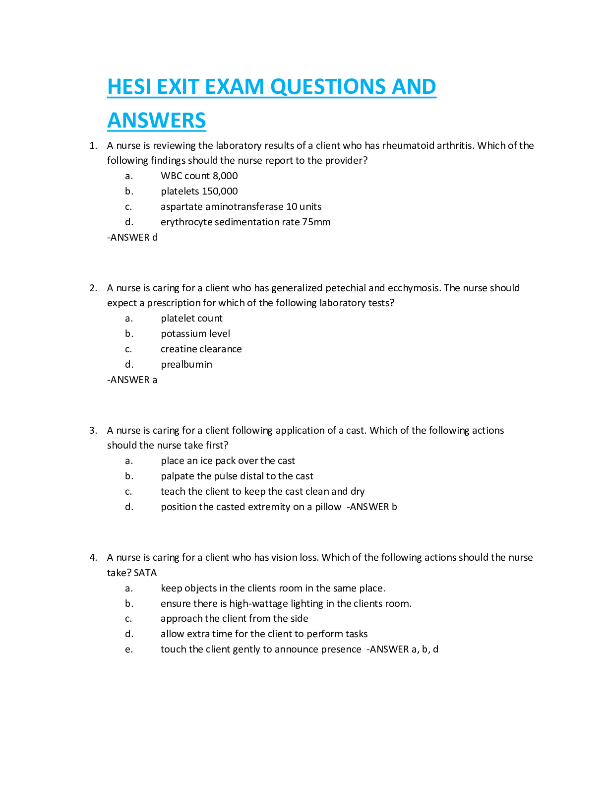 HESI EXIT EXAM QUESTIONS AND ANSWERS LATEST SOLUTIONS – Scholarfriends ...