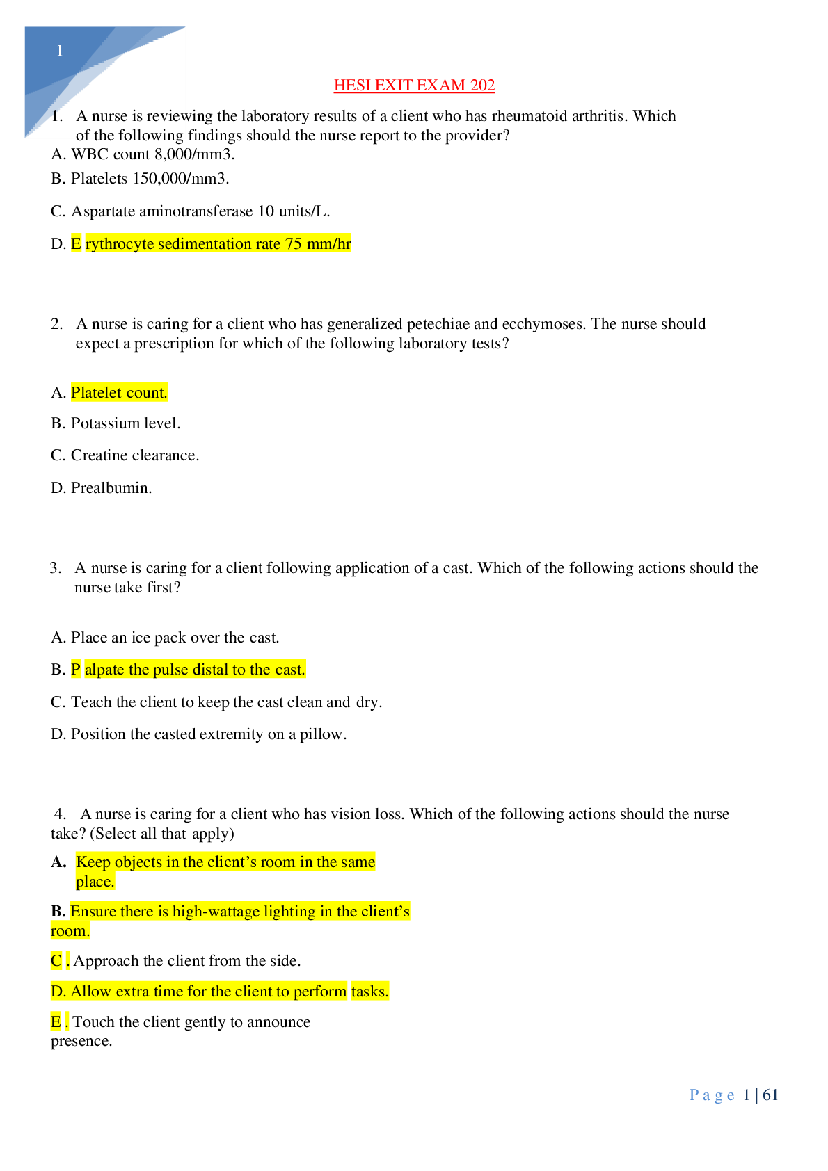 Hesi Exit Exam question & answers(100% correct) - Scholarfriends