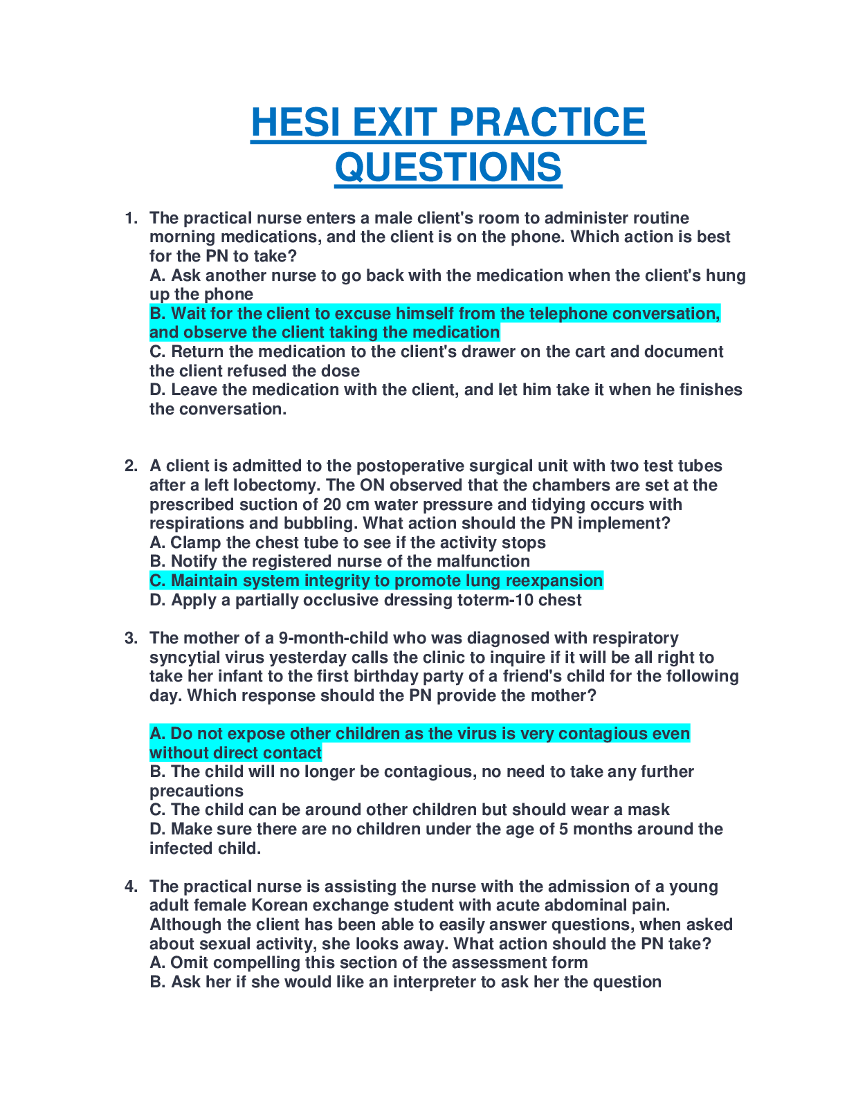HESI Exit (Questions and answers) 2022 update. 100% pass rate ...