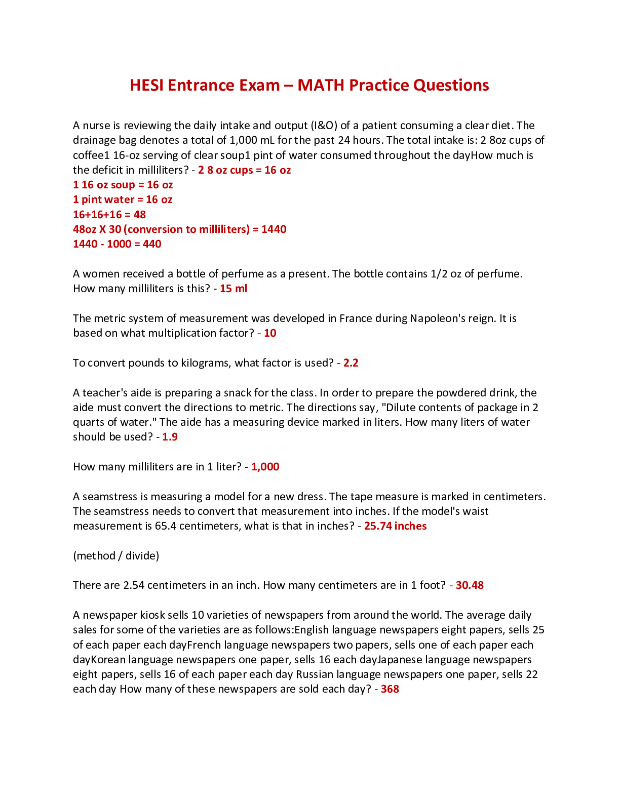 HESI Entrance Exam – MATH Practice Questions - Scholarfriends