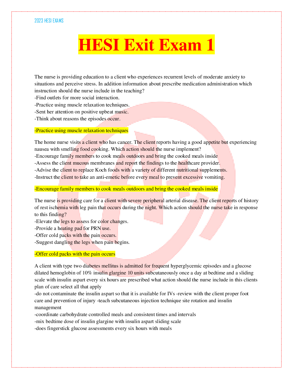 HESI Exit Exam 1 - Scholarfriends
