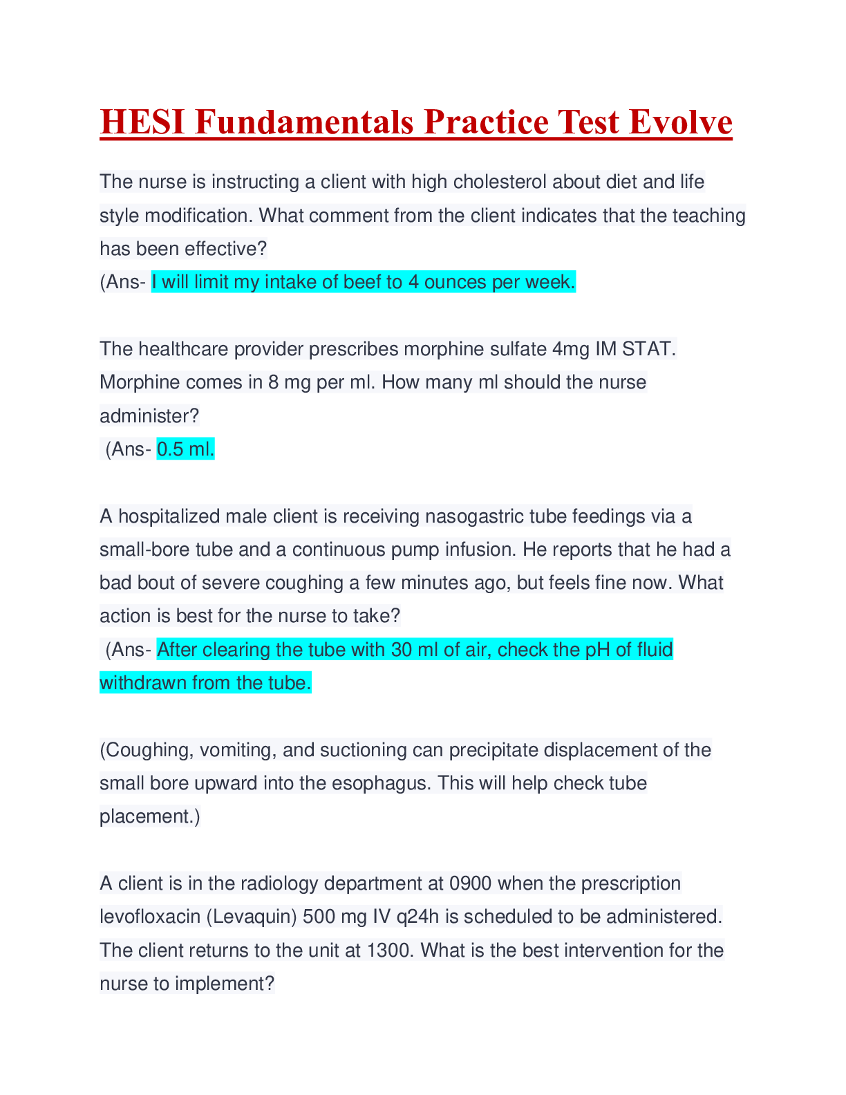 HESI Fundamentals Evolve Practice Test: Hesi Fundamentals Practice Test ...