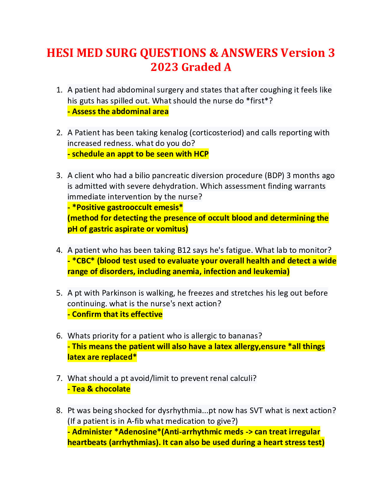 HESI MED SURG QUESTIONS & ANSWERS Version 3 2023 Graded A - Scholarfriends