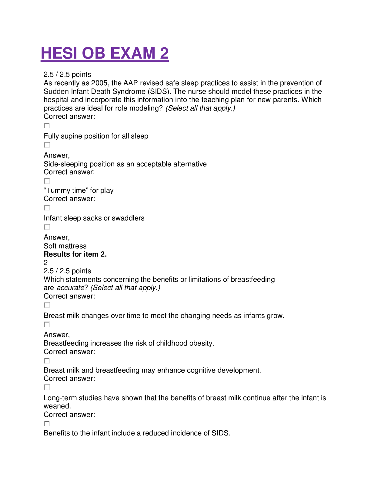 HESI OB EXAM 2 QUESTIONS AND ANSWERS COMPLETE GUIDE. - Scholarfriends