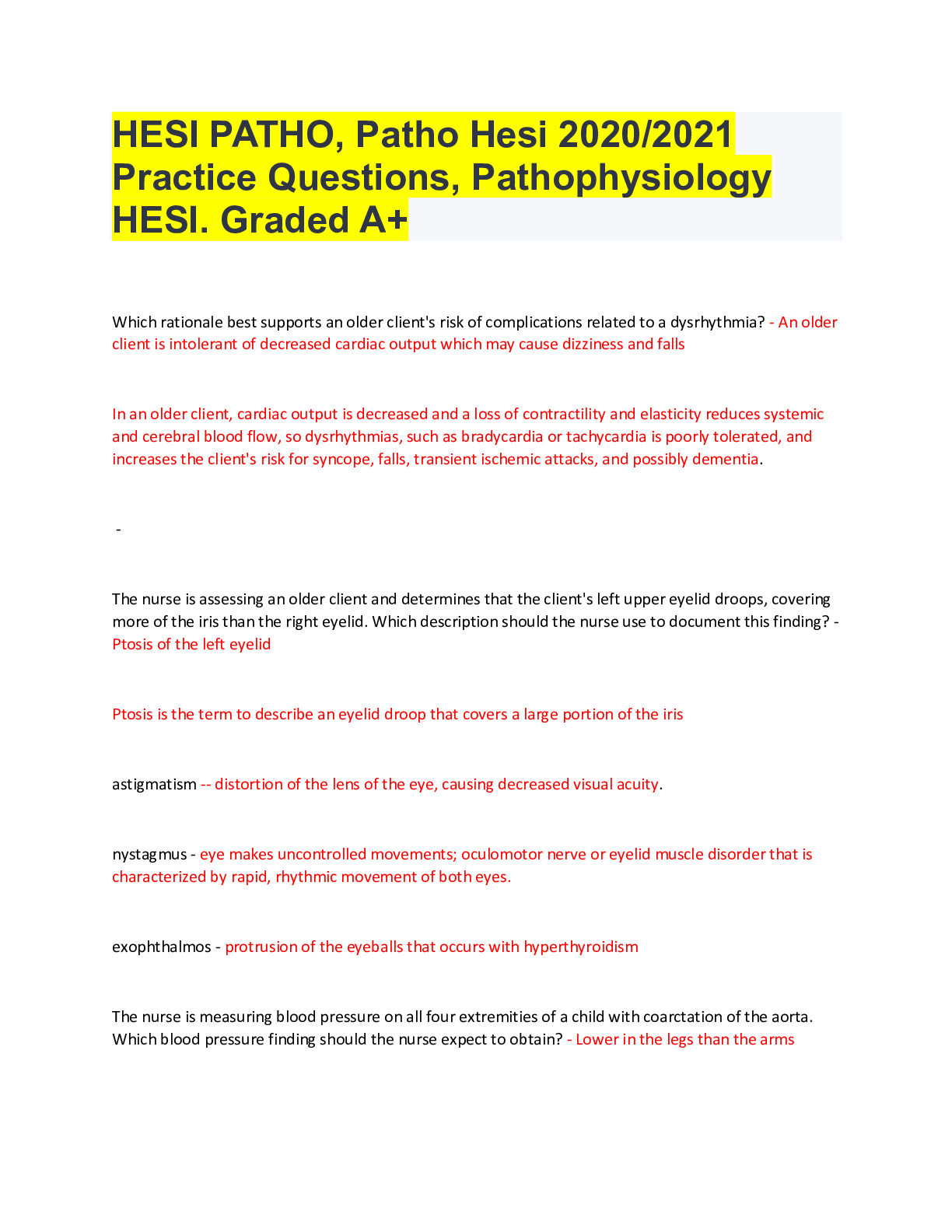 HESI PATHO, Pathophysiology HESI. Graded A+ – Scholarfriends ...