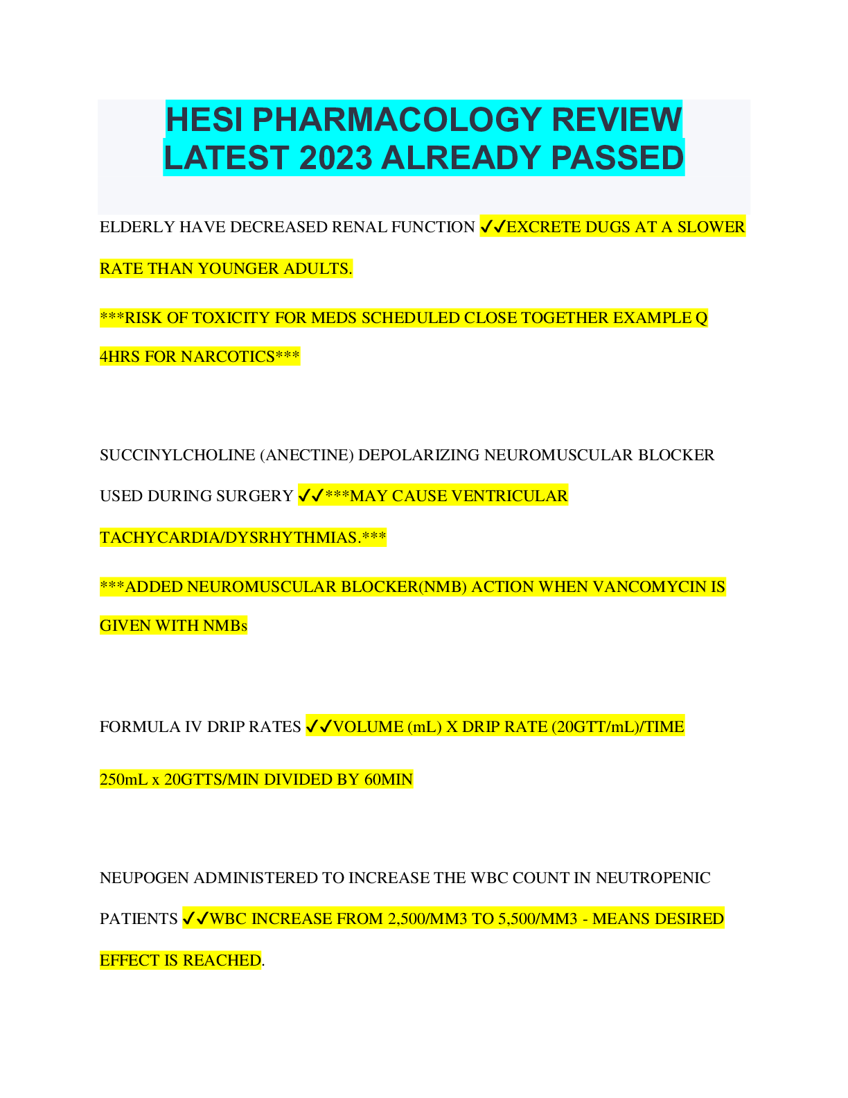 HESI PHARMACOLOGY REVIEW LATEST 2023 ALREADY PASSED – Scholarfriends ...
