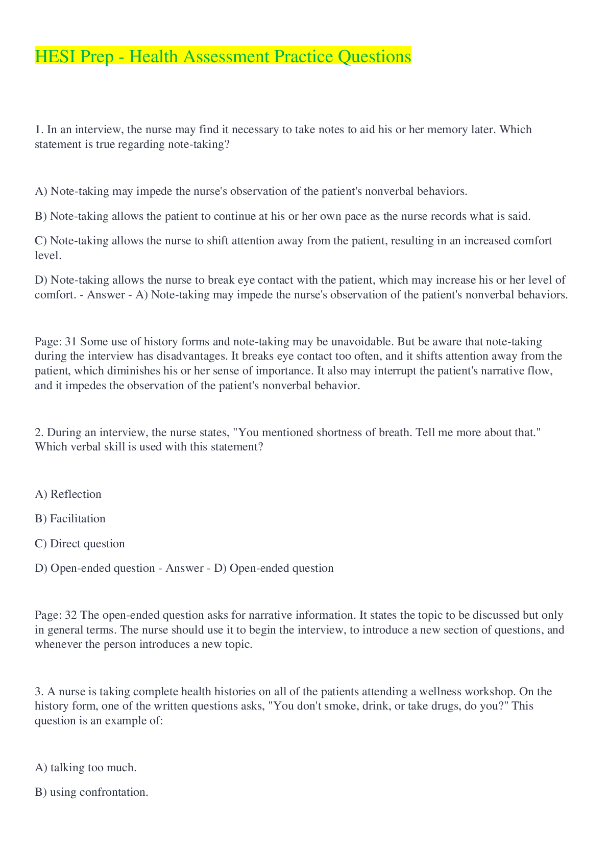 HESI Prep - Health Assessment Practice Questions – Scholarfriends ...