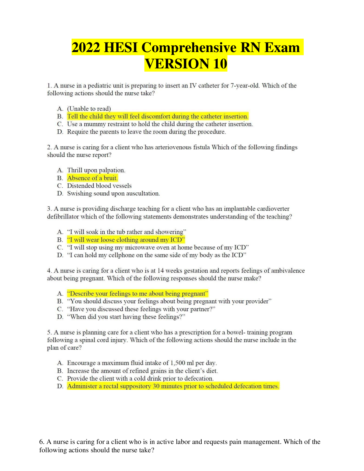 HESI RN Comprehensive Exam Version 10 Questions & Answers with ...