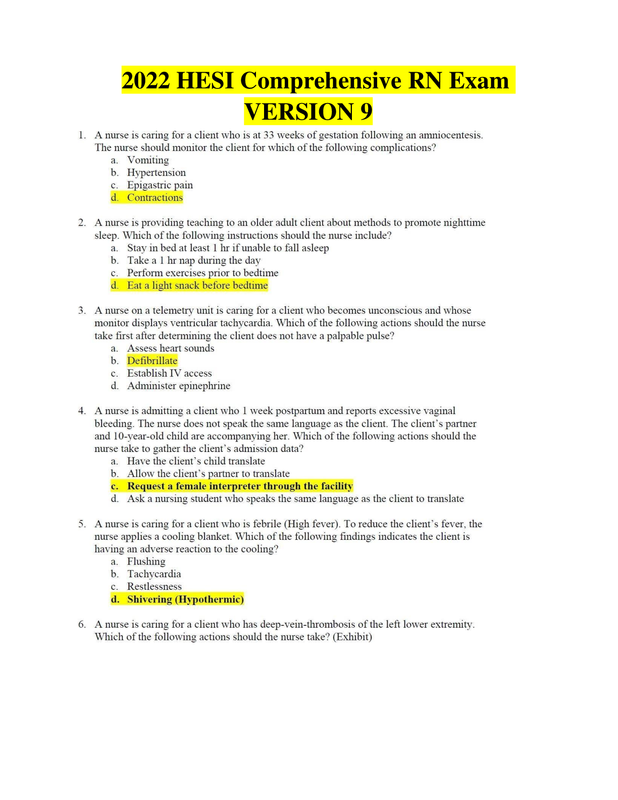 HESI RN Comprehensive Exam Version 9 Questions & Answers with Rationale ...
