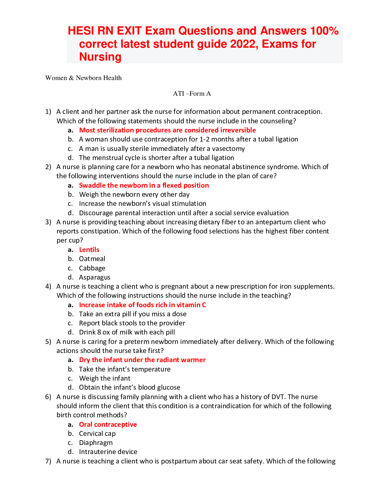 HESI RN EXIT Exam Questions and Answers 100% correct latest student ...