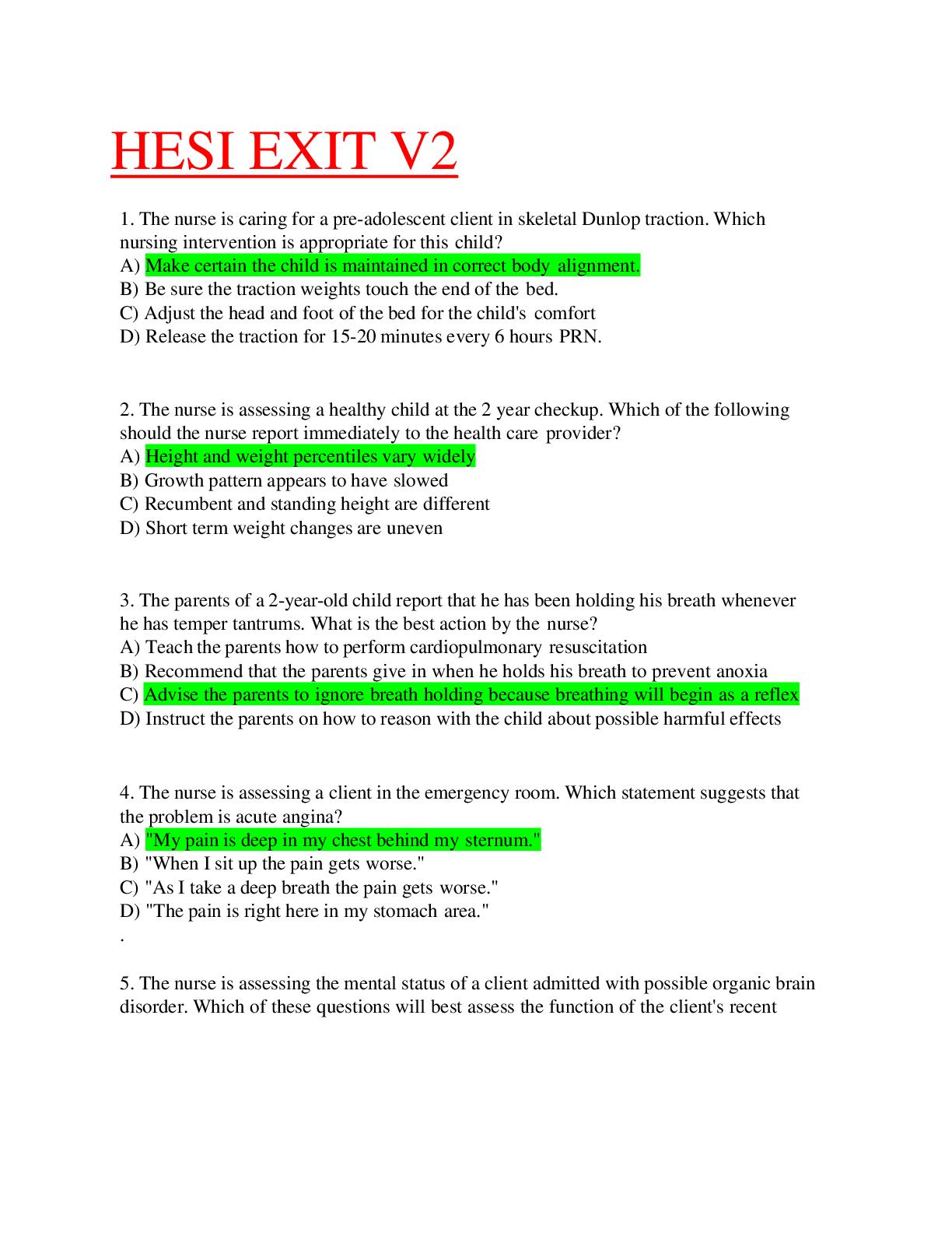 HESI EXIT V2 NEW UPDATED EXAM INCLUSIVE OF 160 QUESTIONS WITH CORRECT ...