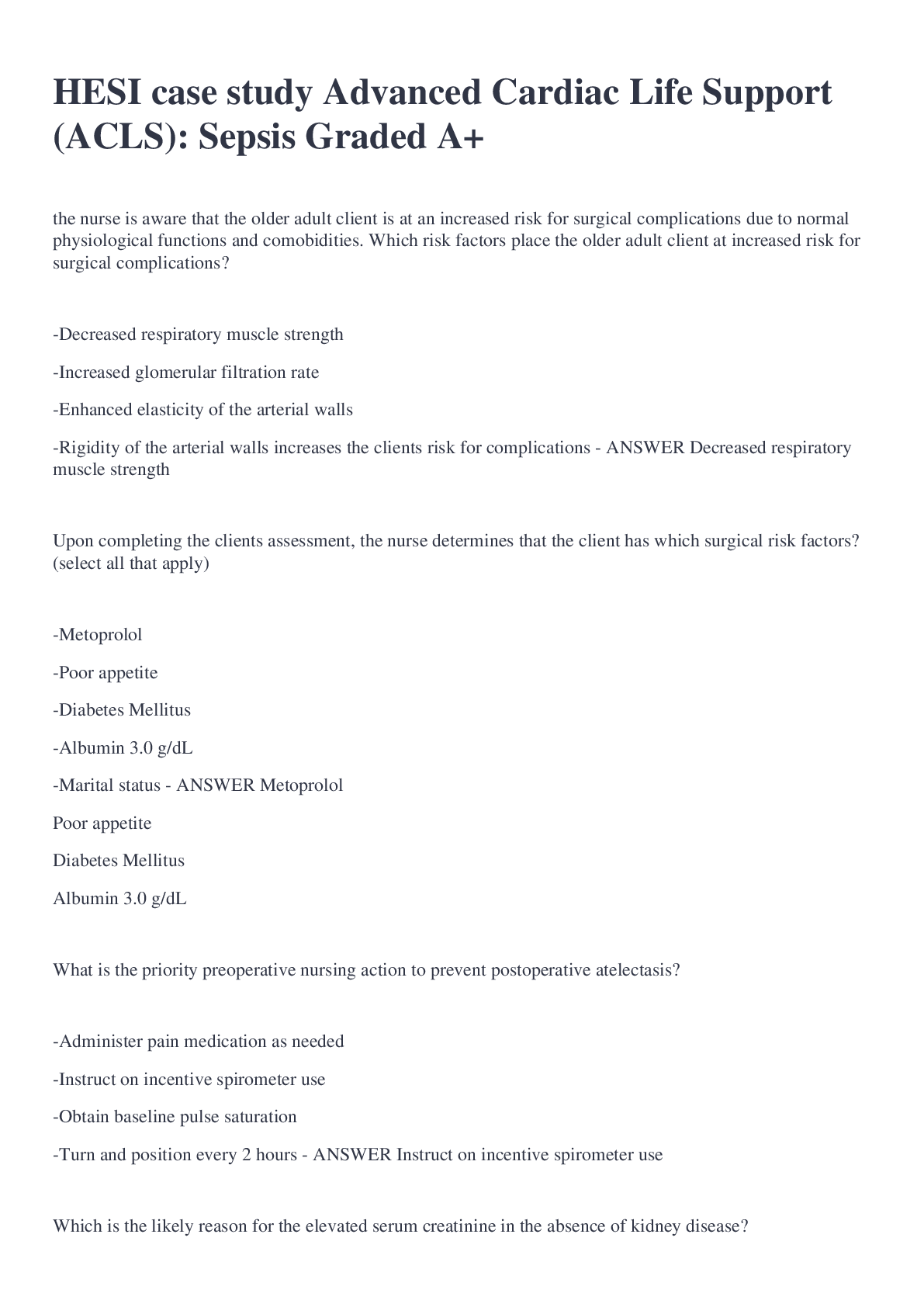 HESI ACLS Sepsis Answered / HESI case study Advanced Cardiac Life ...