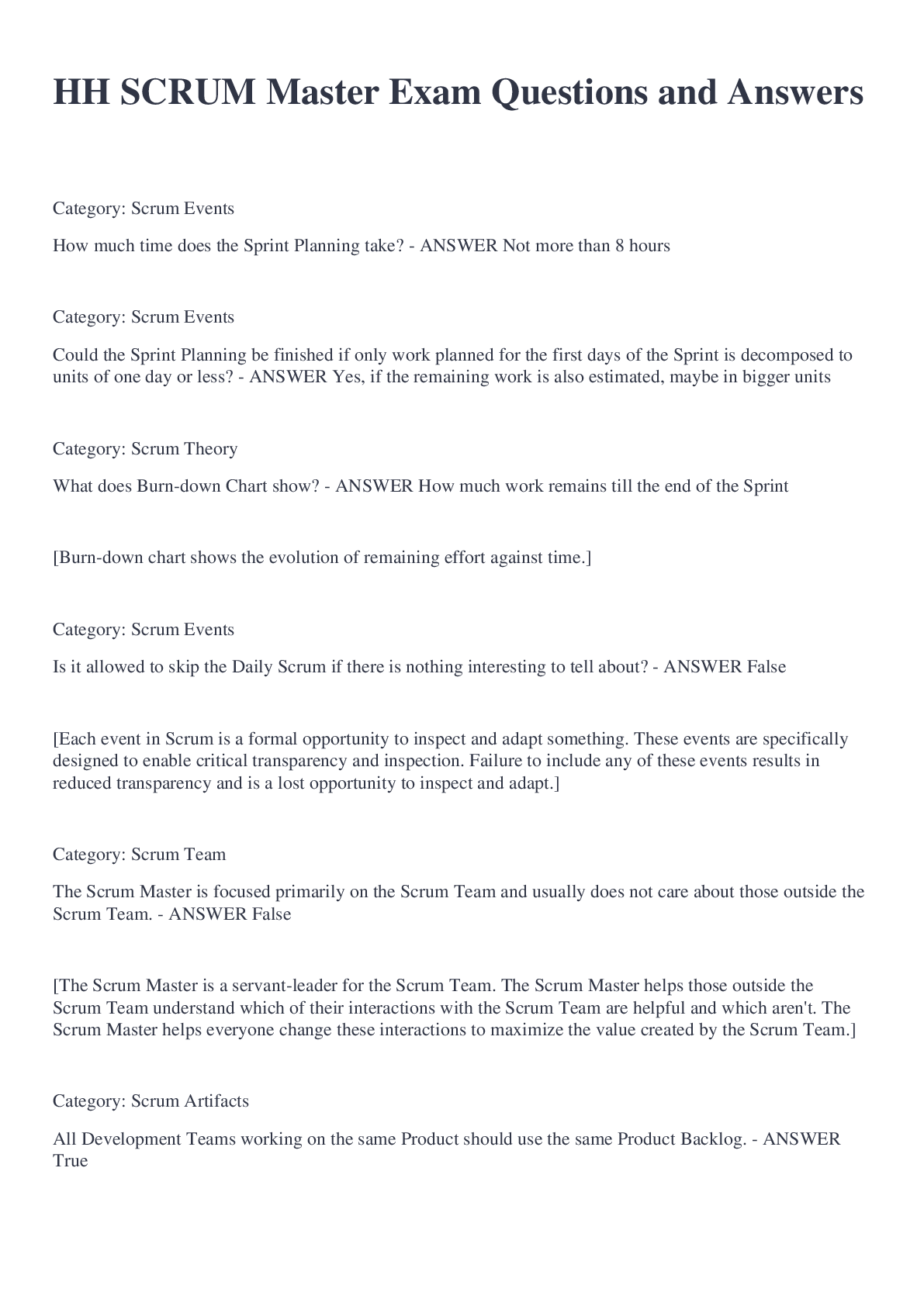 HH SCRUM Master Exam Questions and Answers – Scholarfriends ...