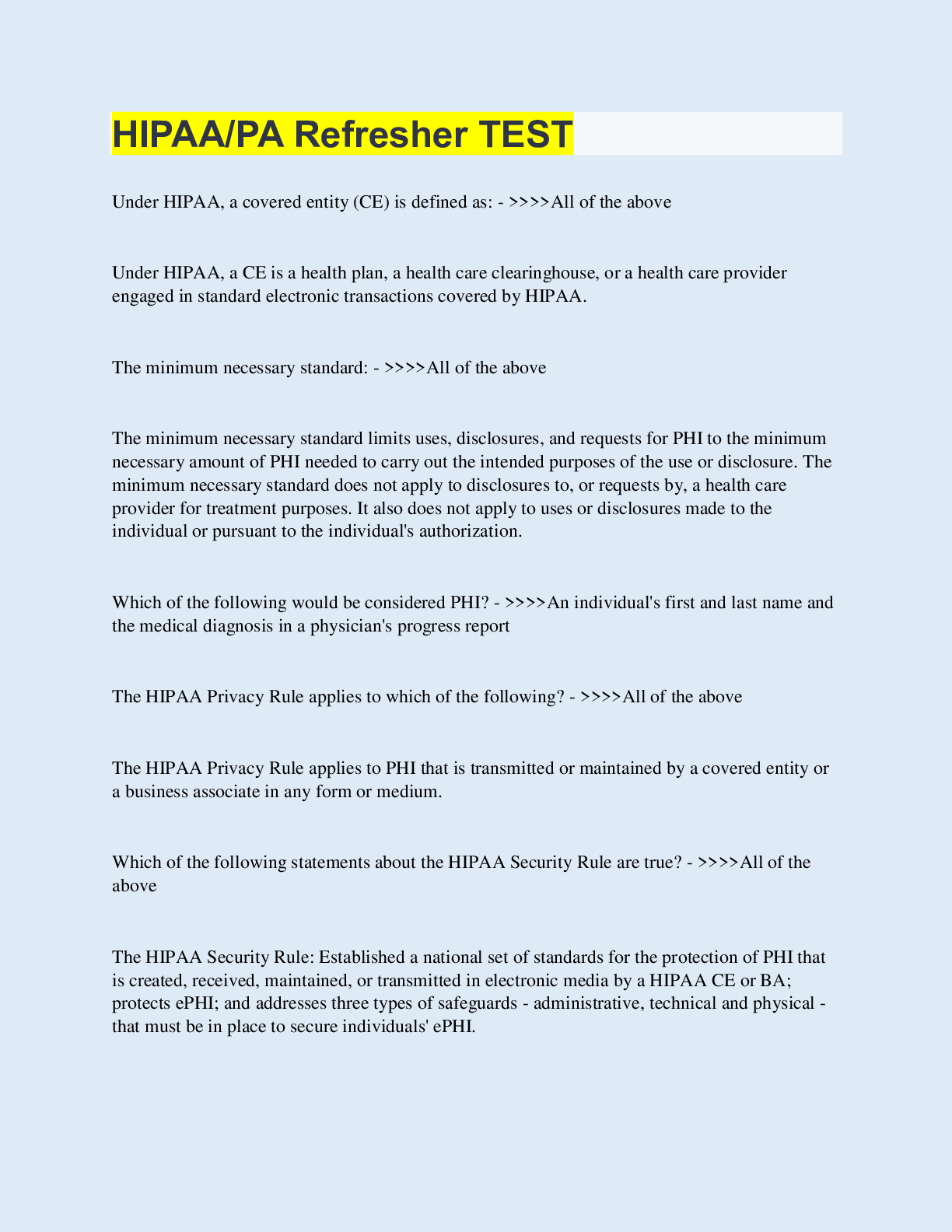 HIPAA/PA Refresher TEST - Scholarfriends