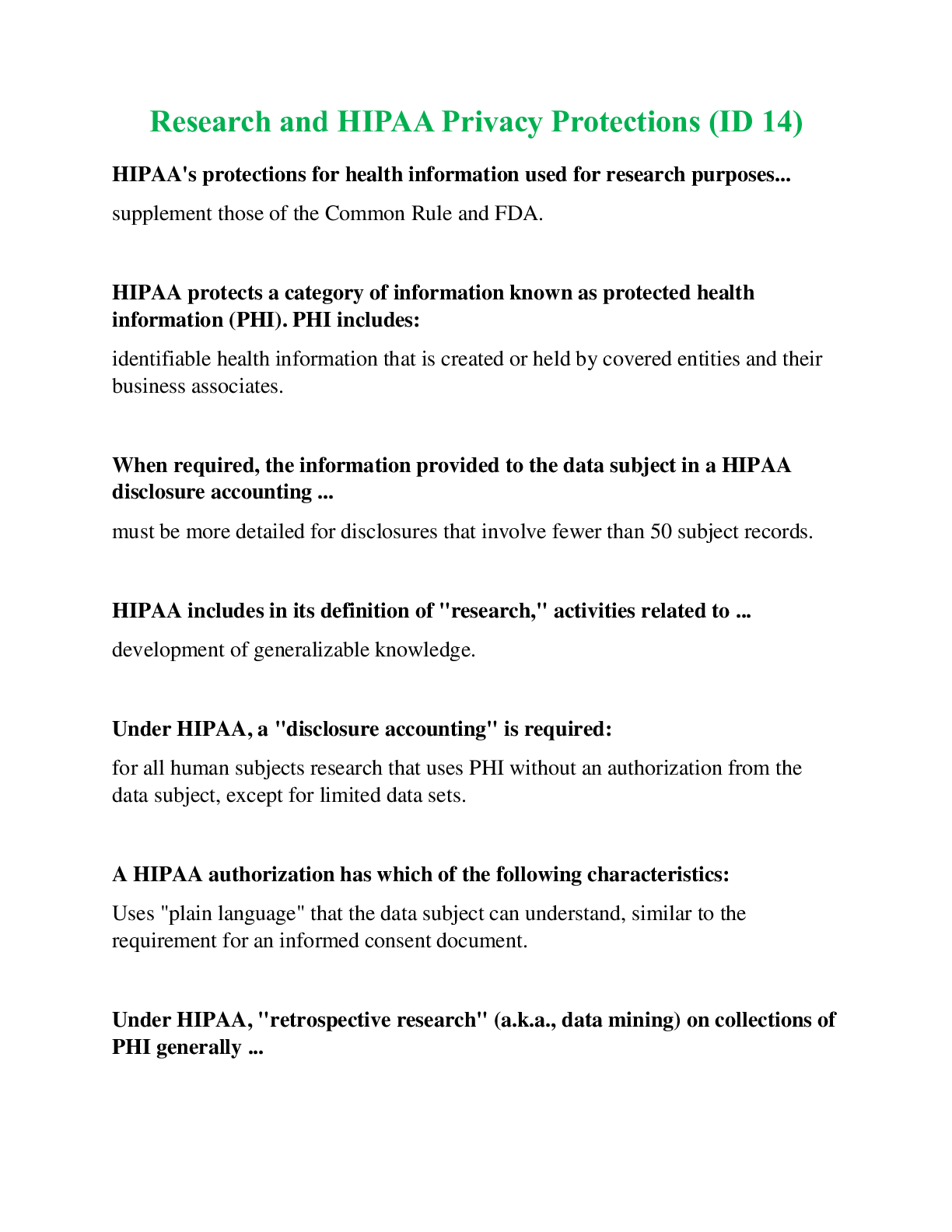 HIPAA Privacy Protections (ID 14) | Research. Questions, Answers and ...