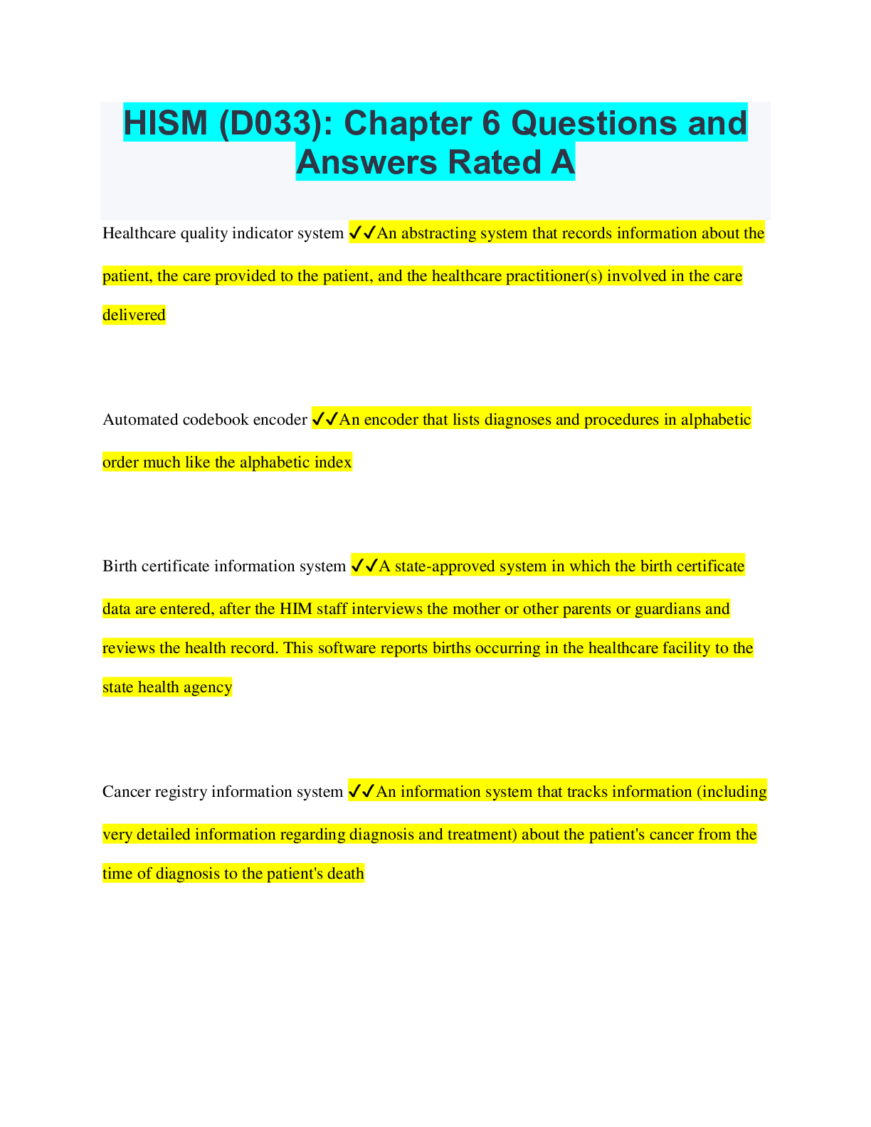 HISM (D033): Chapter 6 Questions and Answers Rated A - Scholarfriends