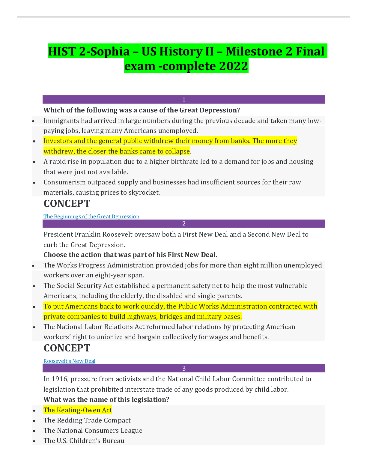HIST 2-Sophia – US History II – Milestone 2 Final exam -complete 2022 ...