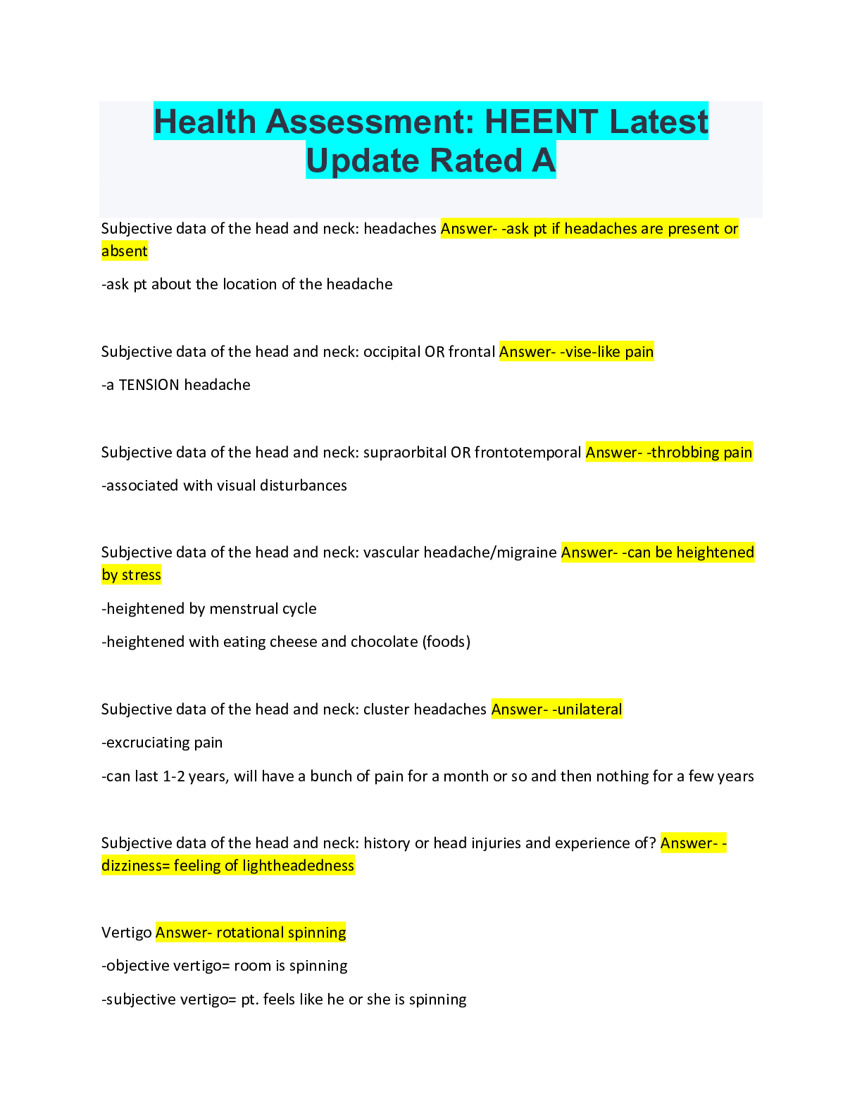 Health Assessment: HEENT Latest Update Rated A – Scholarfriends ...