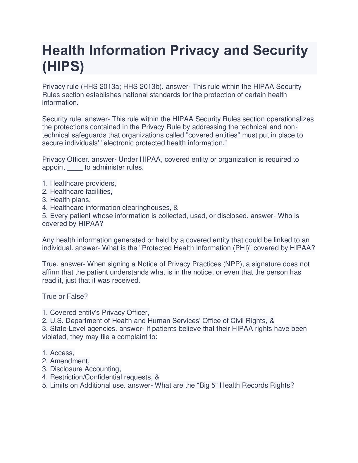 Health Information Privacy and Security (HIPS) - Scholarfriends