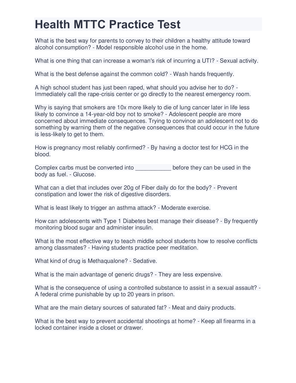 Health MTTC Practice Test - Scholarfriends