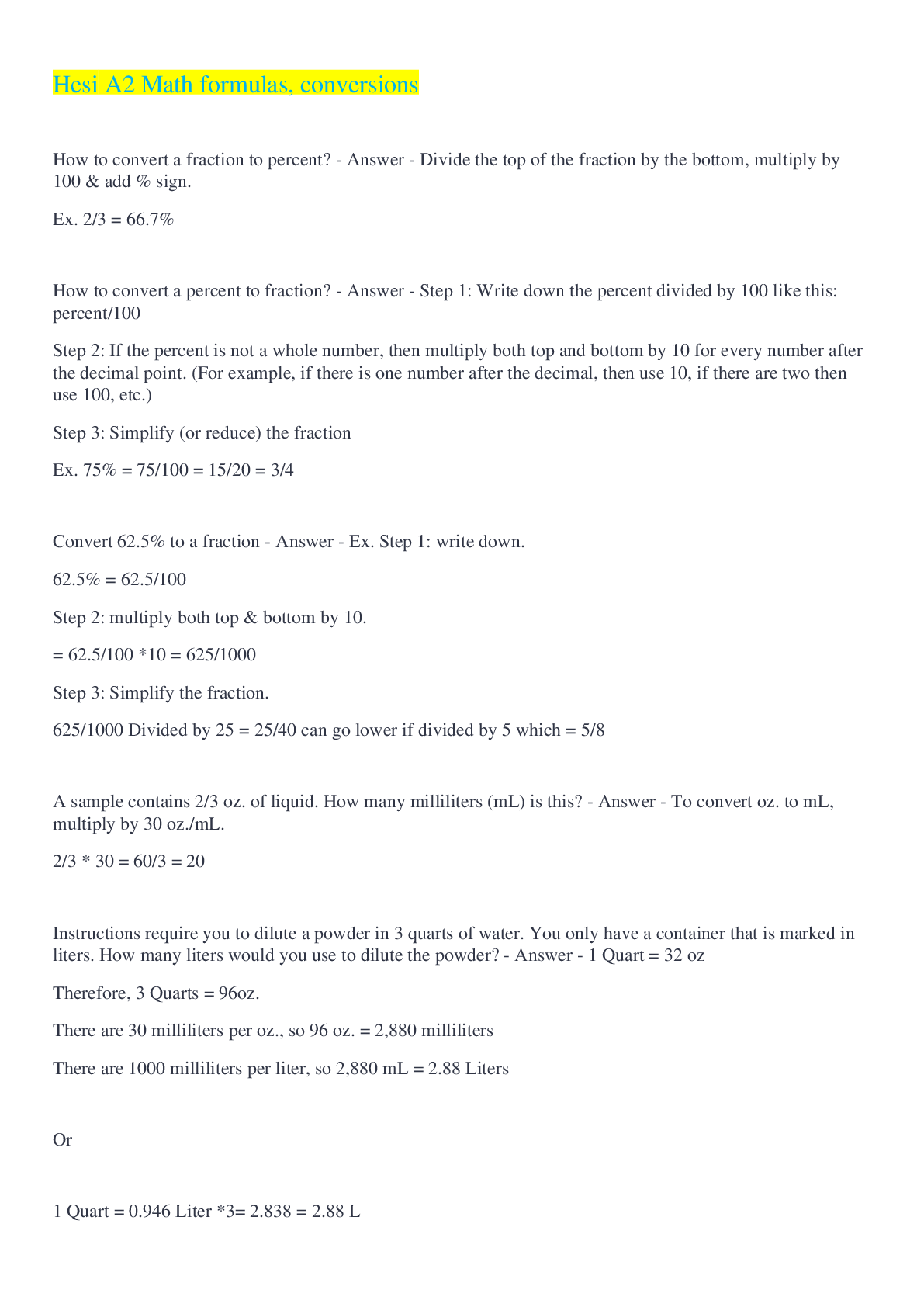 Hesi A2 Math formulas, conversions 2022/2023 - Scholarfriends