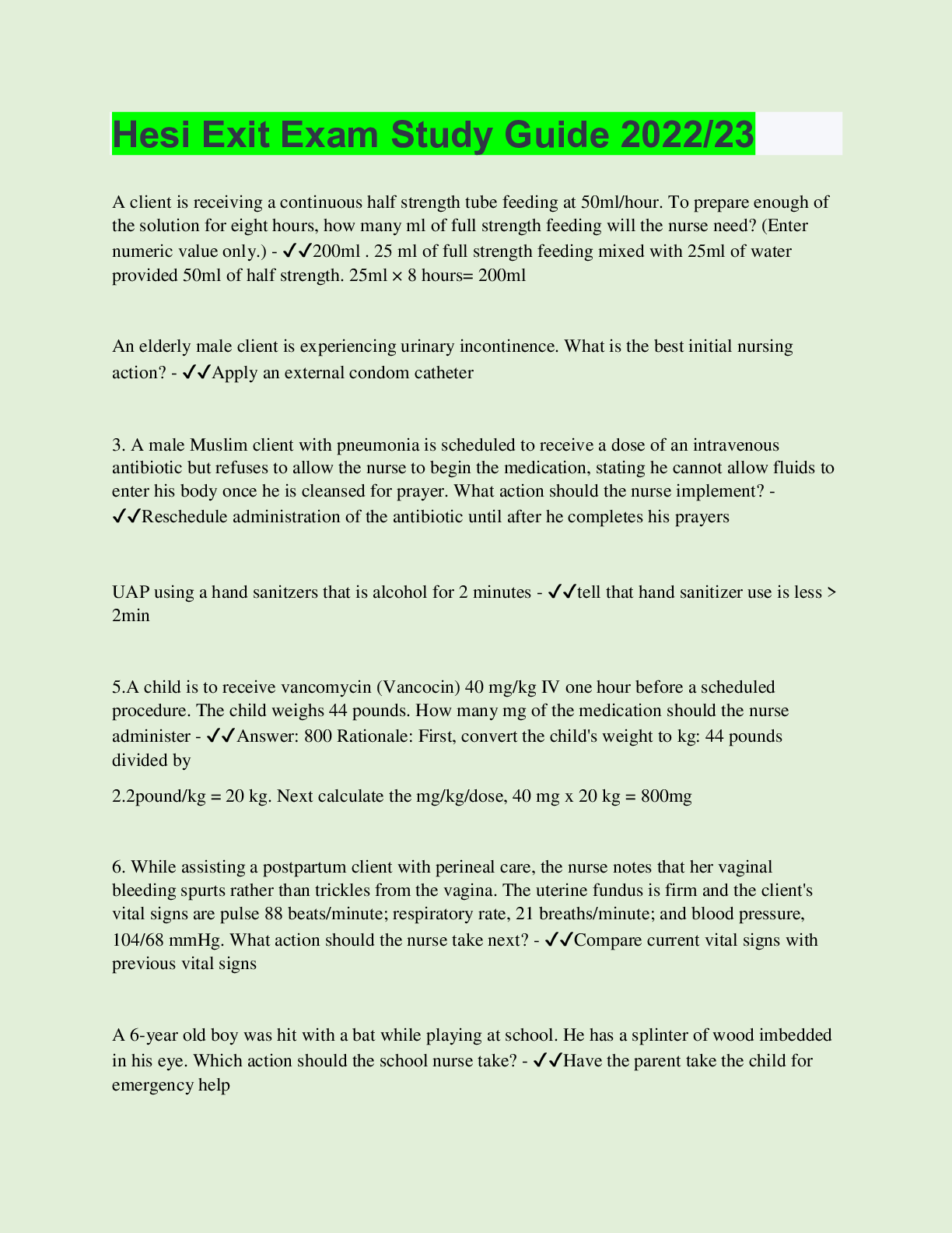 Hesi Exit Exam Study Guide 2022/23 | 160 Questions with 100% Correct ...