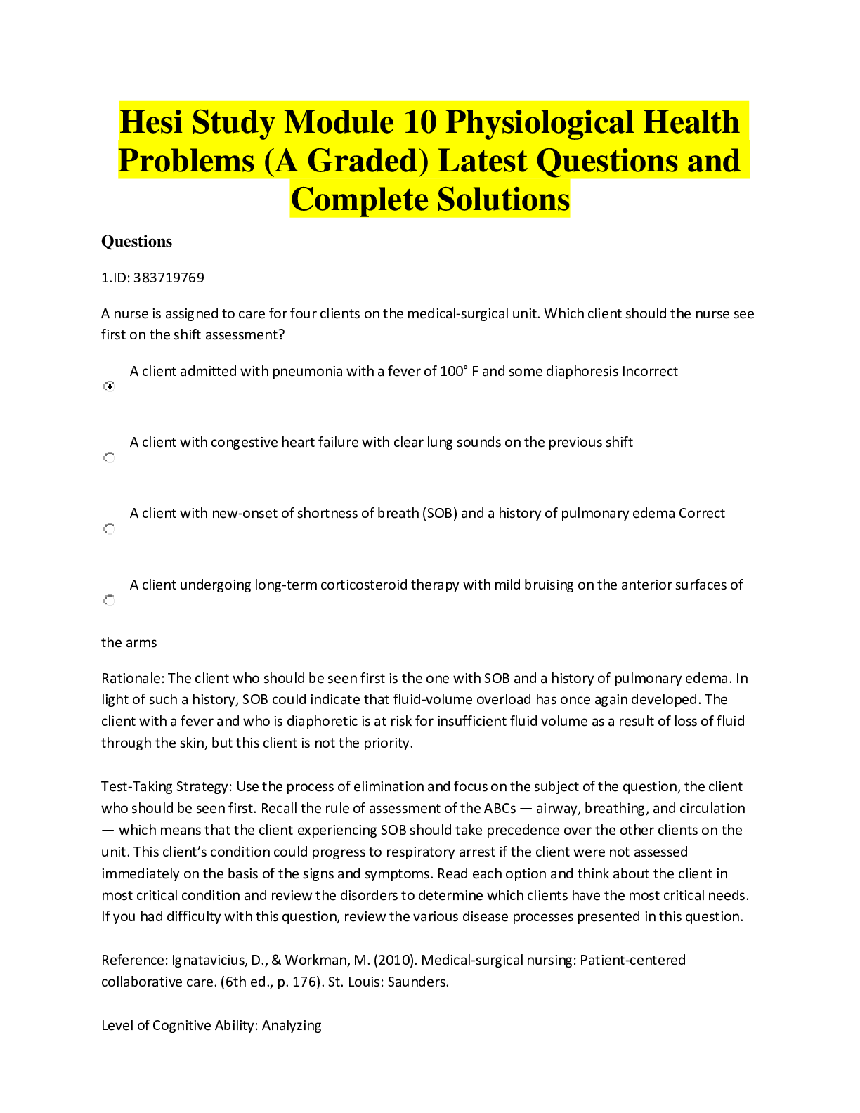 Hesi Study Module 10 Physiological Health Problems - Scholarfriends