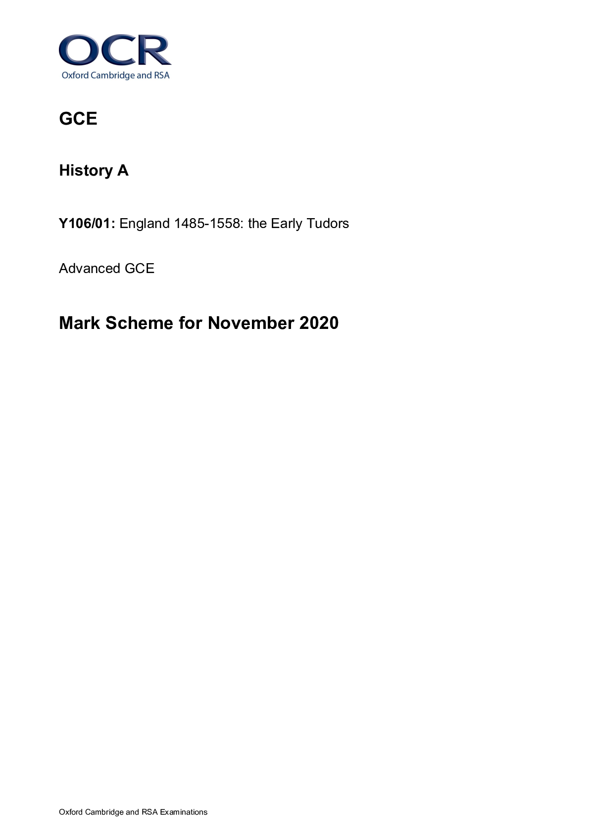 OCR_A Level History A_Y106/01 Question Paper & Mark Scheme 2020 ...