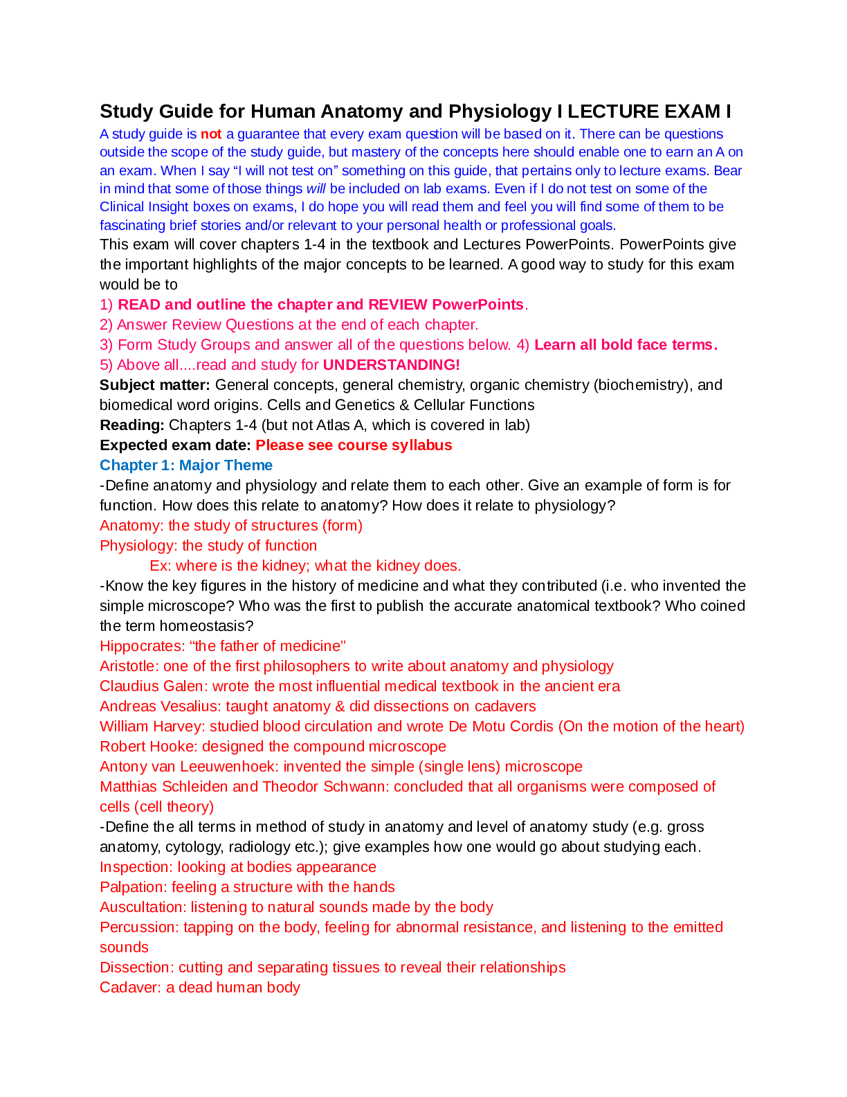 Human Anatomy and Physiology I Study Guide – Scholarfriends ...
