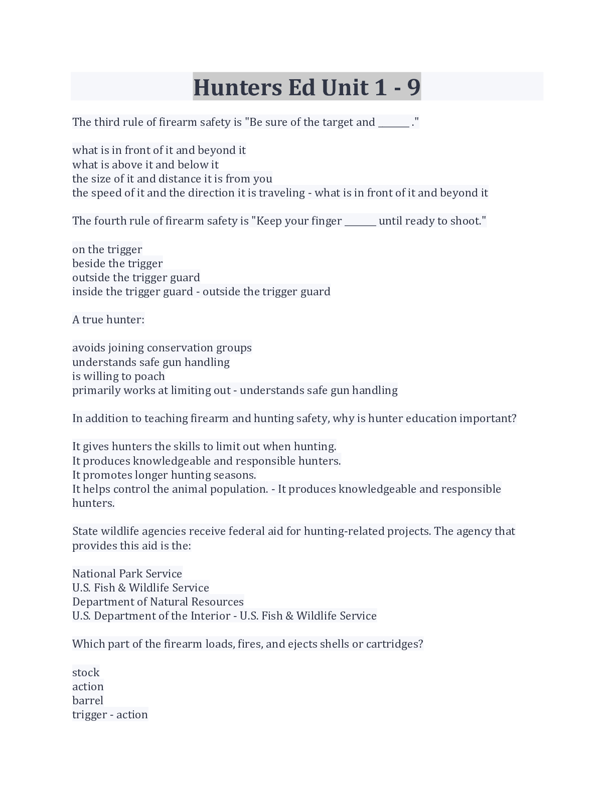 Hunters Ed Unit 1 – 9 Questions And Answers 2022/2023 - Scholarfriends