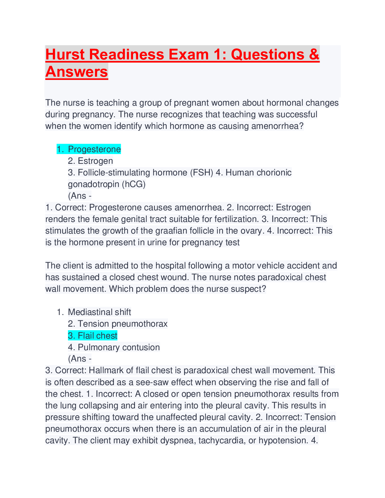 Hurst Readiness Exams Four realistic NCLEX® Style Tests 2022 ...