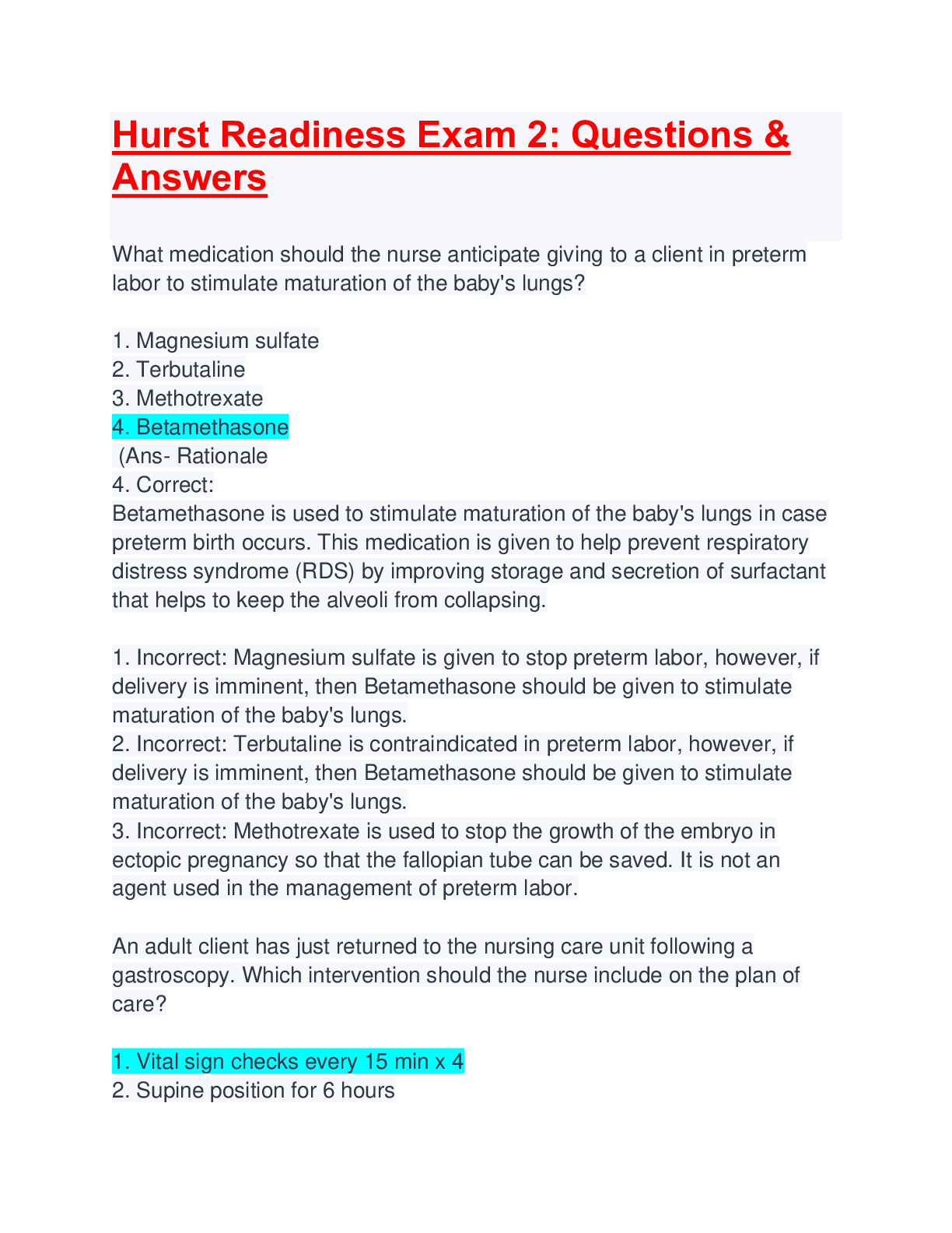Hurst Readiness Exam 2: Questions & Answers; Well Elaborated: Latest ...