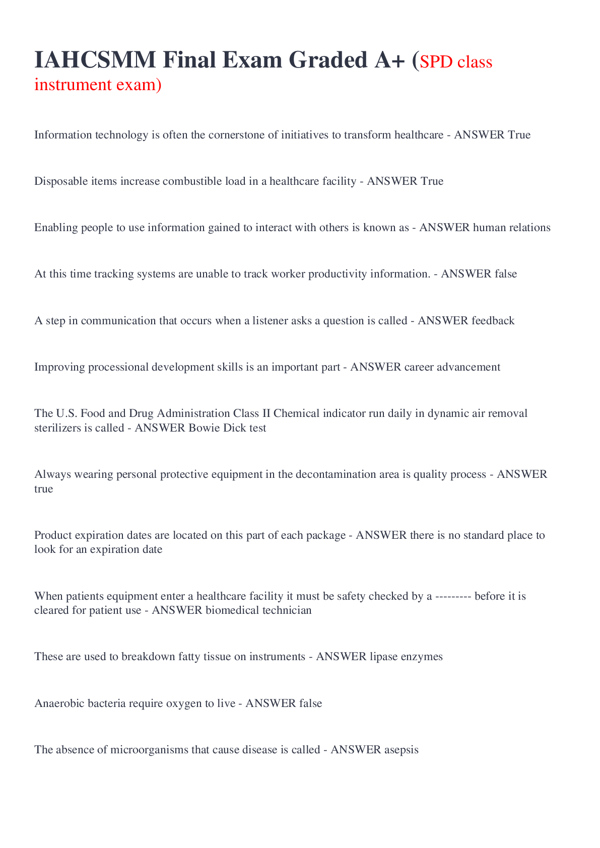 IAHCSMM BUNDLED EXAM WITH FULL PACK SOLUTION - Scholarfriends