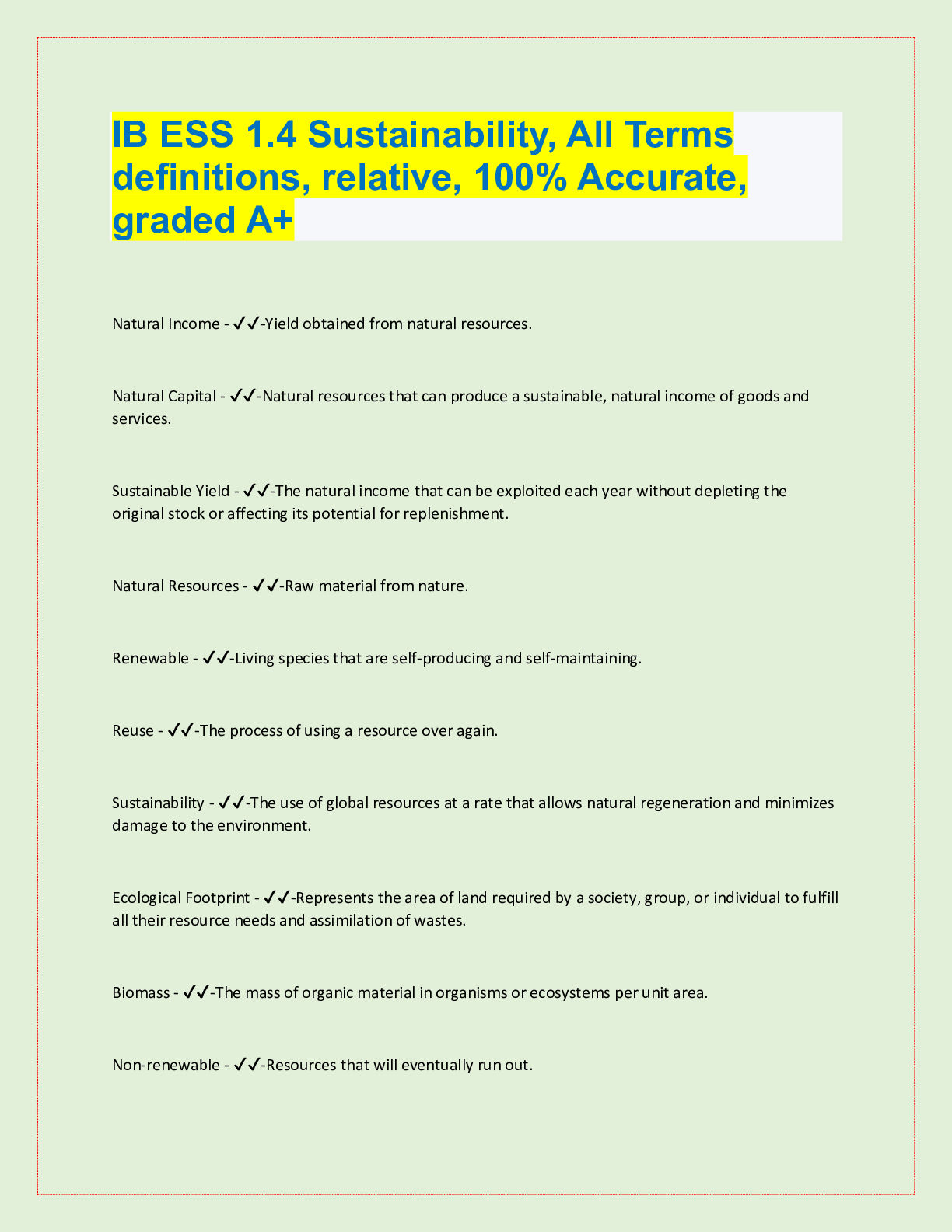 IB ESS 1.4 Sustainability, All Terms definitions, relative, 100% ...