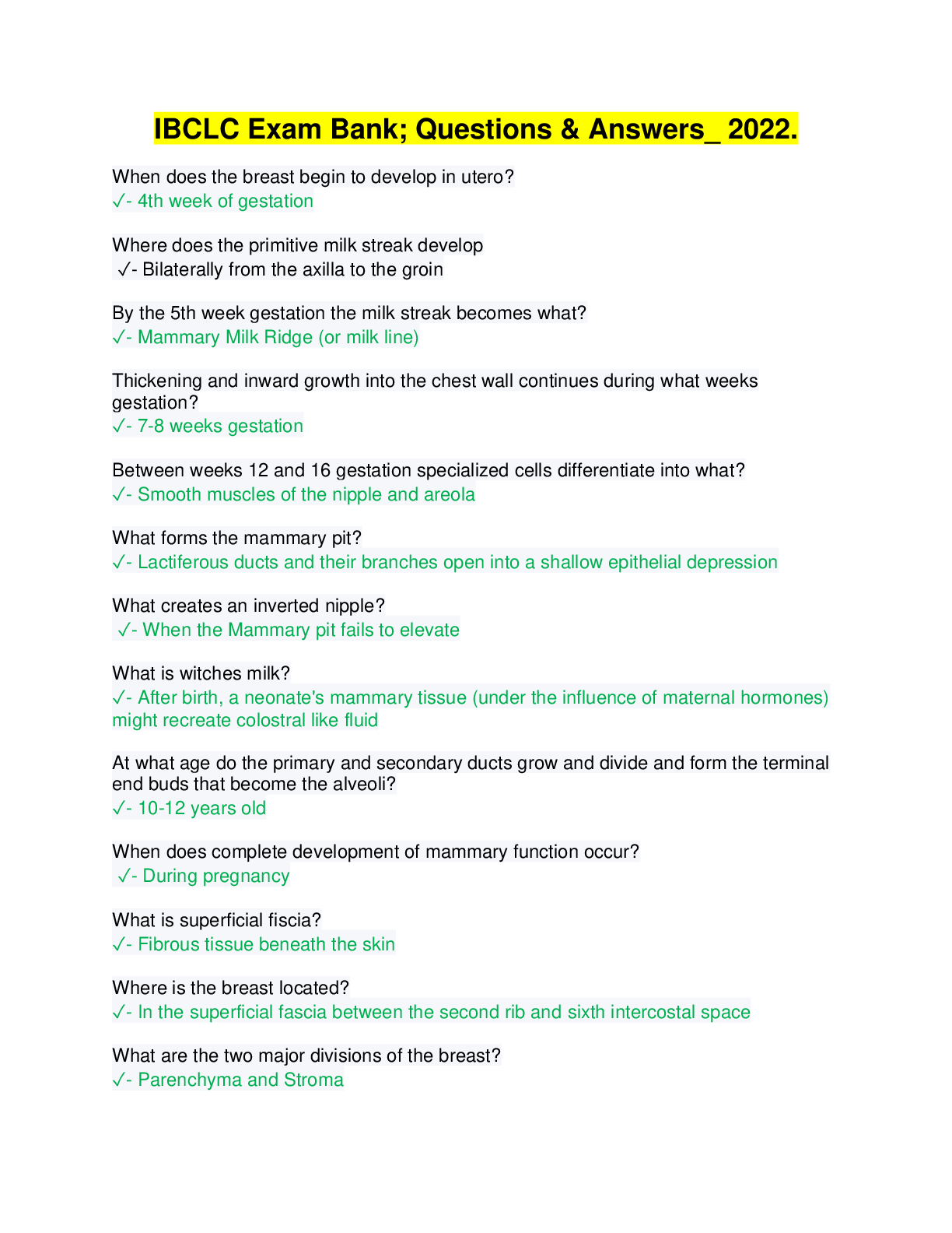 IBCLC Exam Bank; Questions & Answers_ . - Scholarfriends