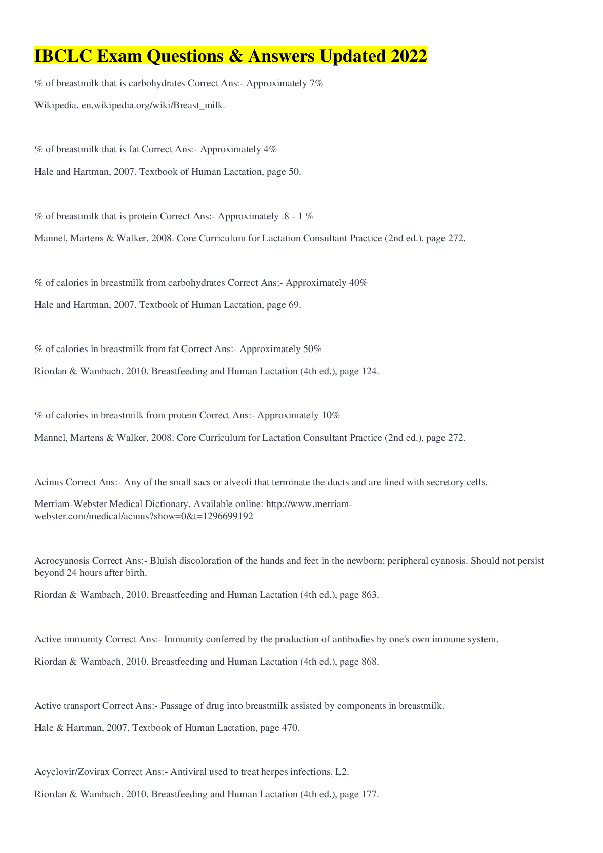 IBCLC Exam Questions & Answers Updated 2022 - Scholarfriends