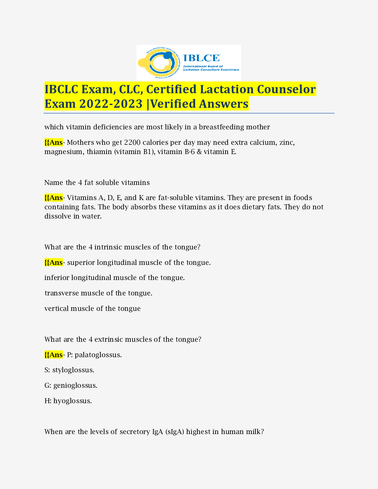 Certified Lactation Counselor (CLC) Exam 2025/2026 Study Guide with ...