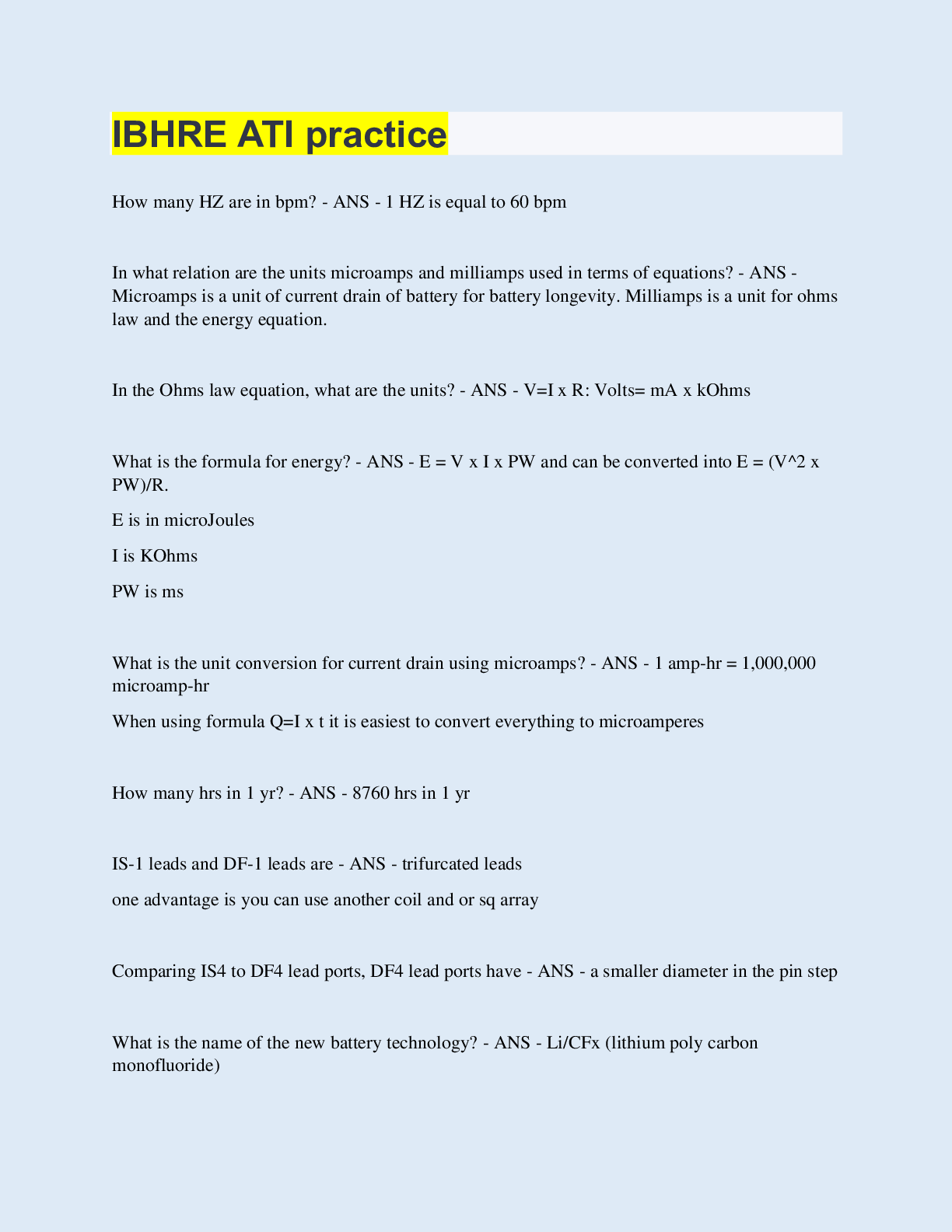 IBHRE ATI practice | 125 Questions with 100% Correct Answers | Updated ...