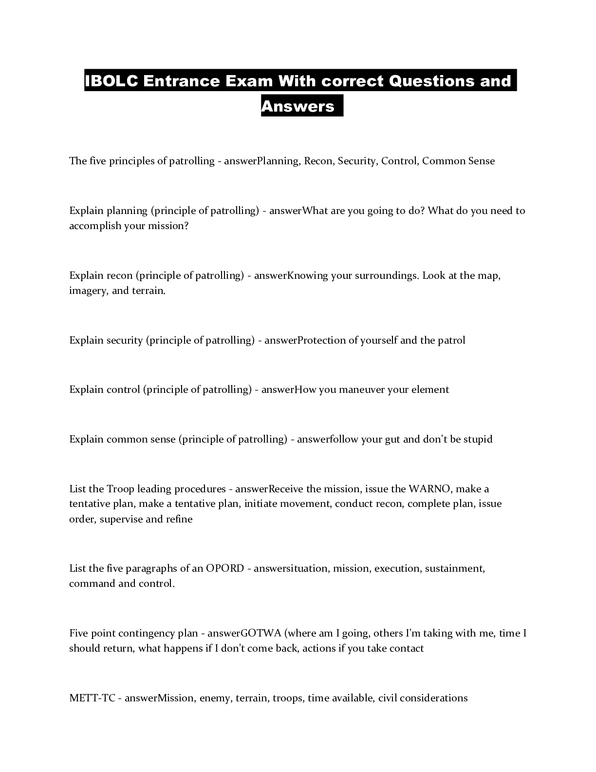 IBOLC Entrance Exam With correct Questions and Answers - Scholarfriends